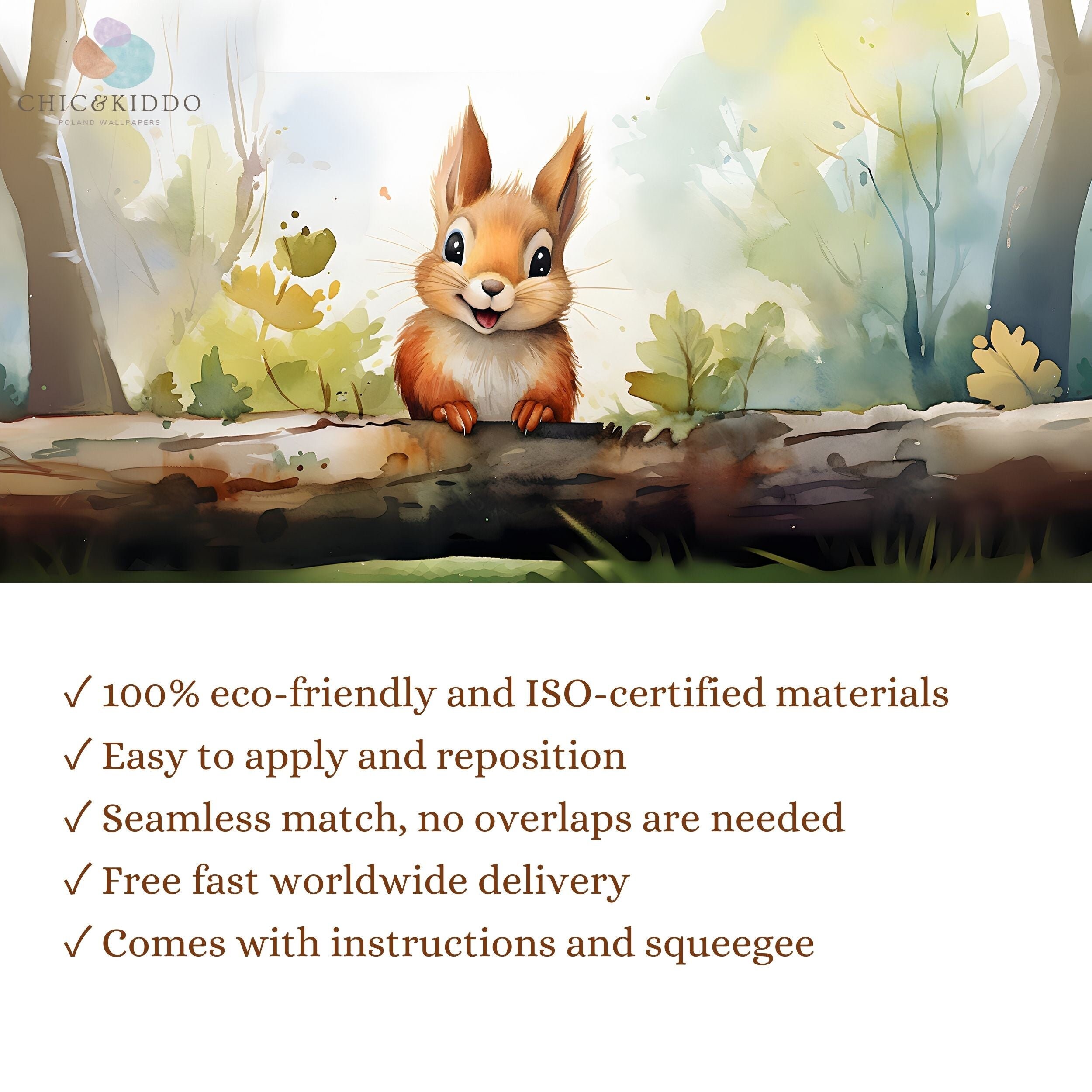 Squirrel Wall Mural Cute Woodland Animal Wallpaper - Etsy