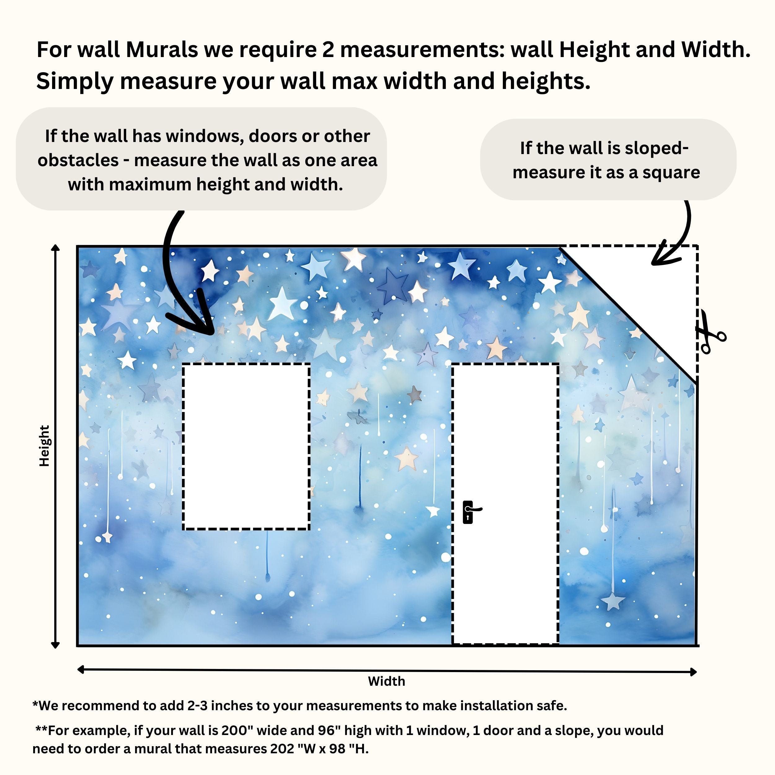 Nursery Stars Mural Blue Watercolor Wall Decal Peel and - Etsy