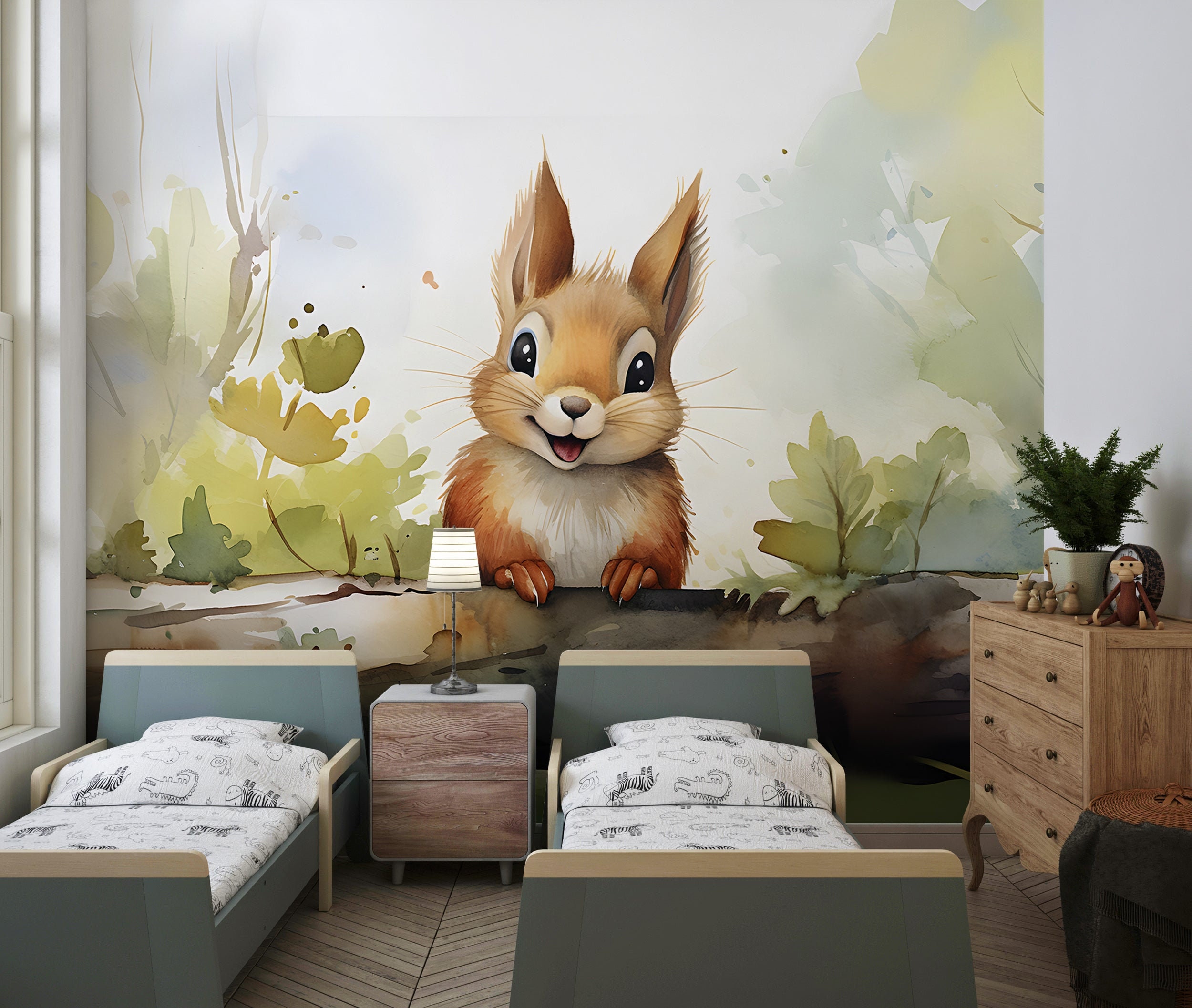 Squirrel Wall Mural Cute Woodland Animal Wallpaper - Etsy