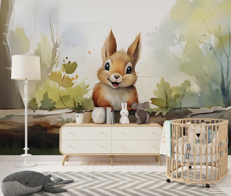 Squirrel Wall Mural Cute Woodland Animal Wallpaper - Etsy