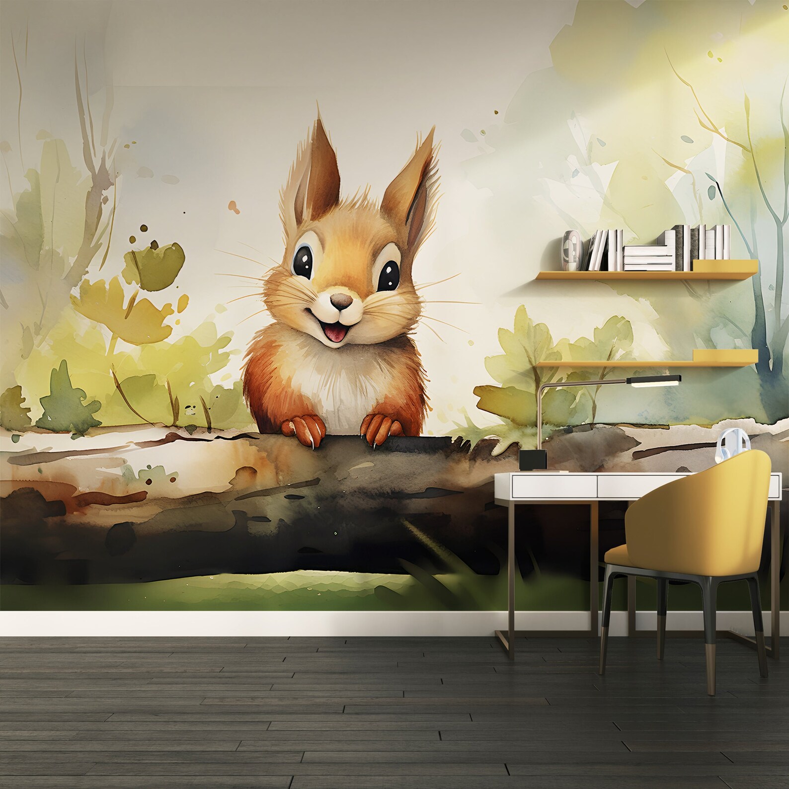 Squirrel Wall Mural Cute Woodland Animal Wallpaper - Etsy