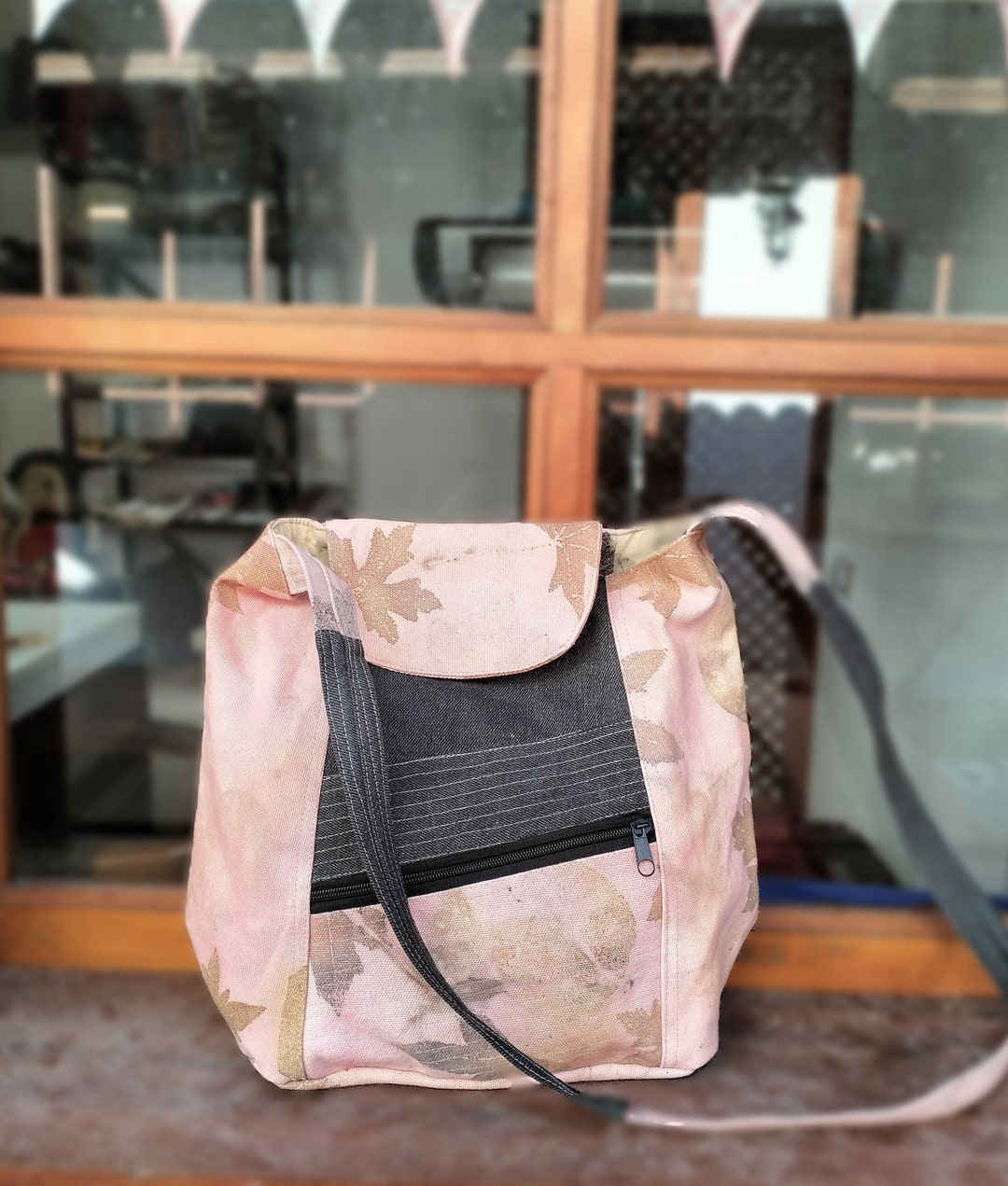 Natural Dye Crossbody Canvas Bag, Eco Printed, Handcrafted, With Zipper ...