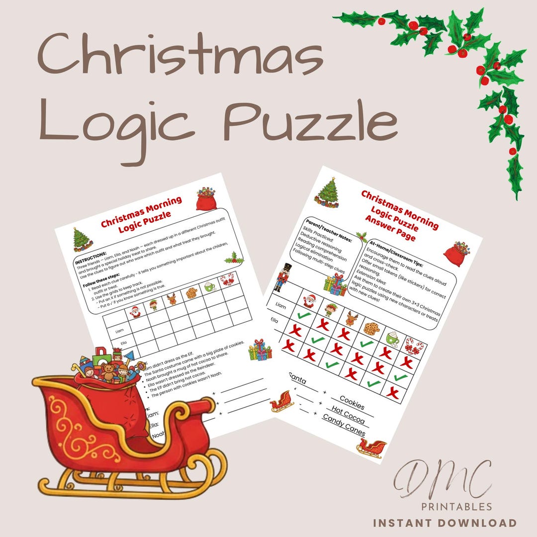 Christmas Logic Puzzle - PDF Printable Activity (instant Download) - Etsy