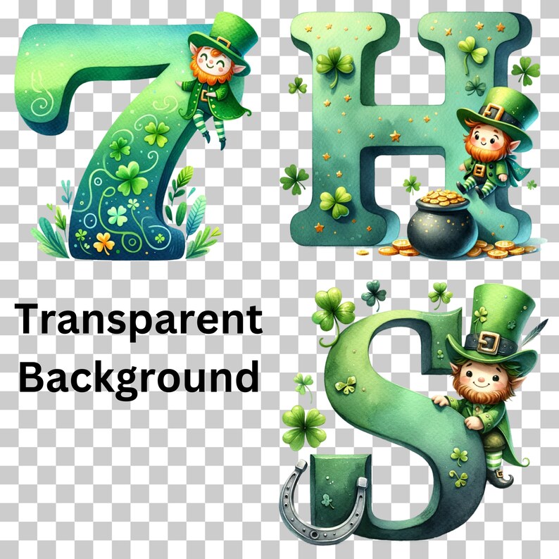 47 Green Watercolor Clipart: Leprechaun Alphabet & Numbers St. Patrick ...