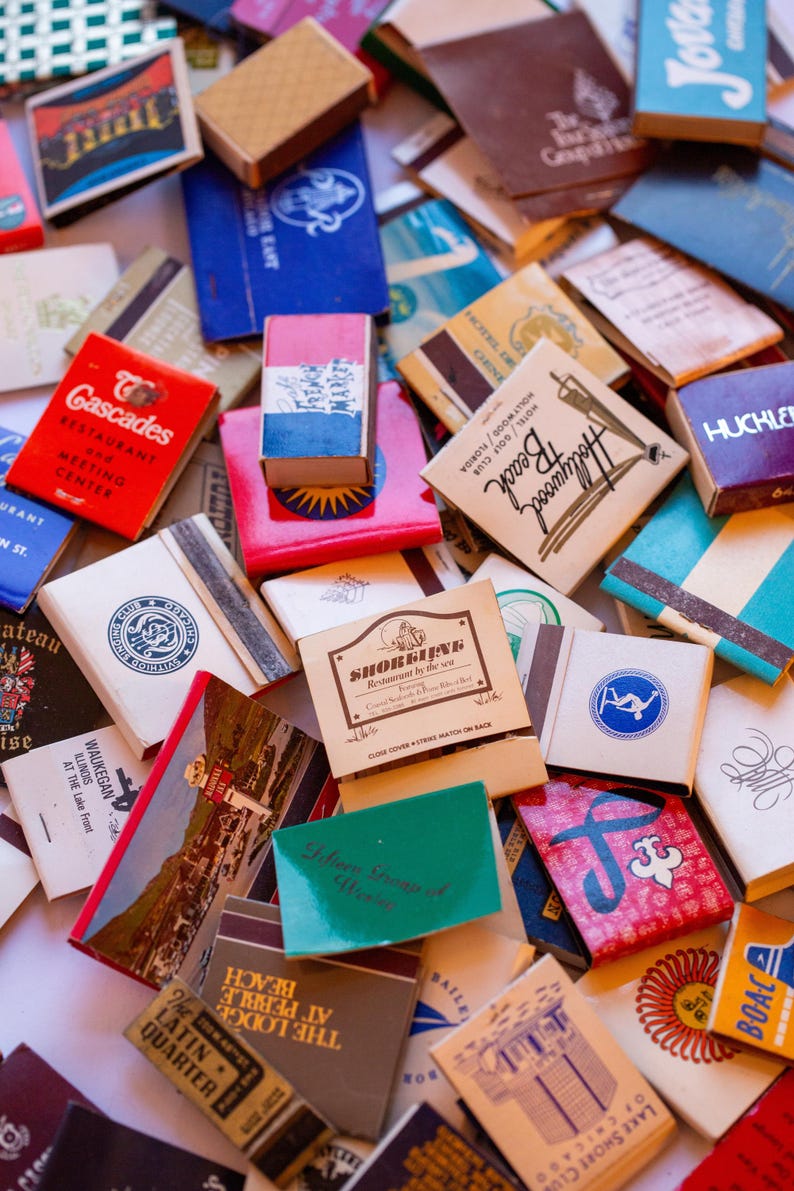 Vintage Matchbook Collection, Count of 150, Unique Retro Logos of the ...