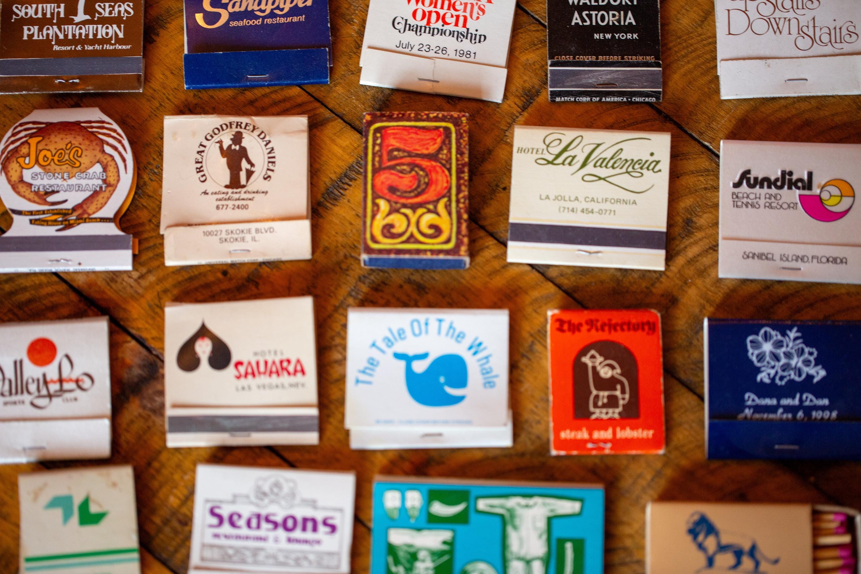 Vintage Matchbook Collection, Count of 150, Unique Retro Logos of the ...