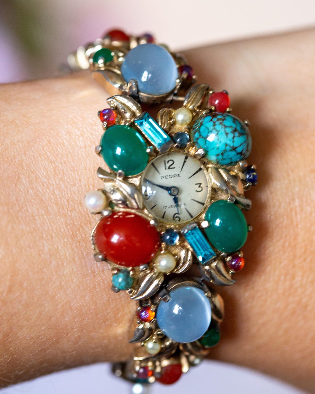 Gemstone Watch Vintage PEDRE Silver Tone, Carnelian, Turquoise ...