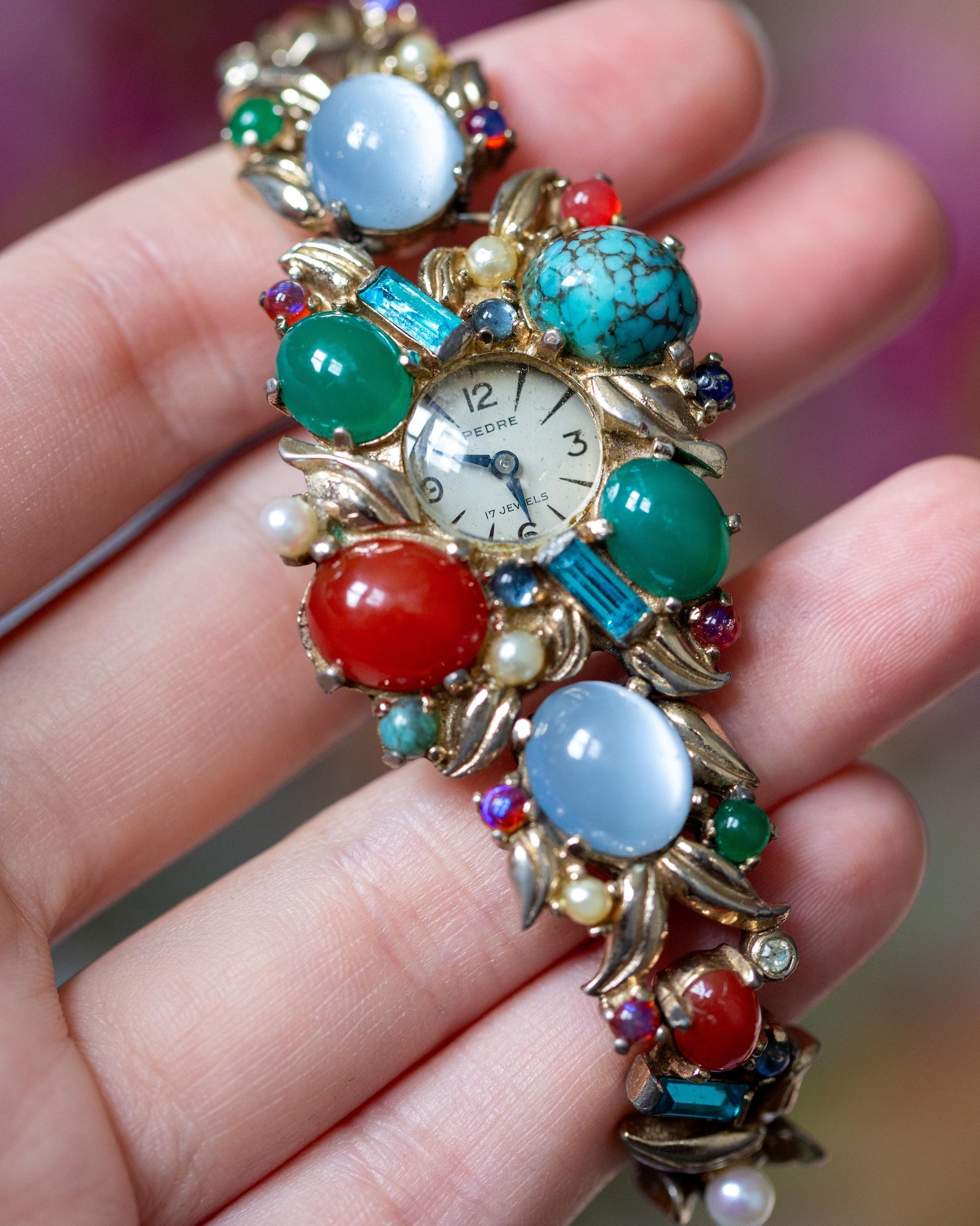 Gemstone Watch Vintage PEDRE Silver Tone, Carnelian, Turquoise ...