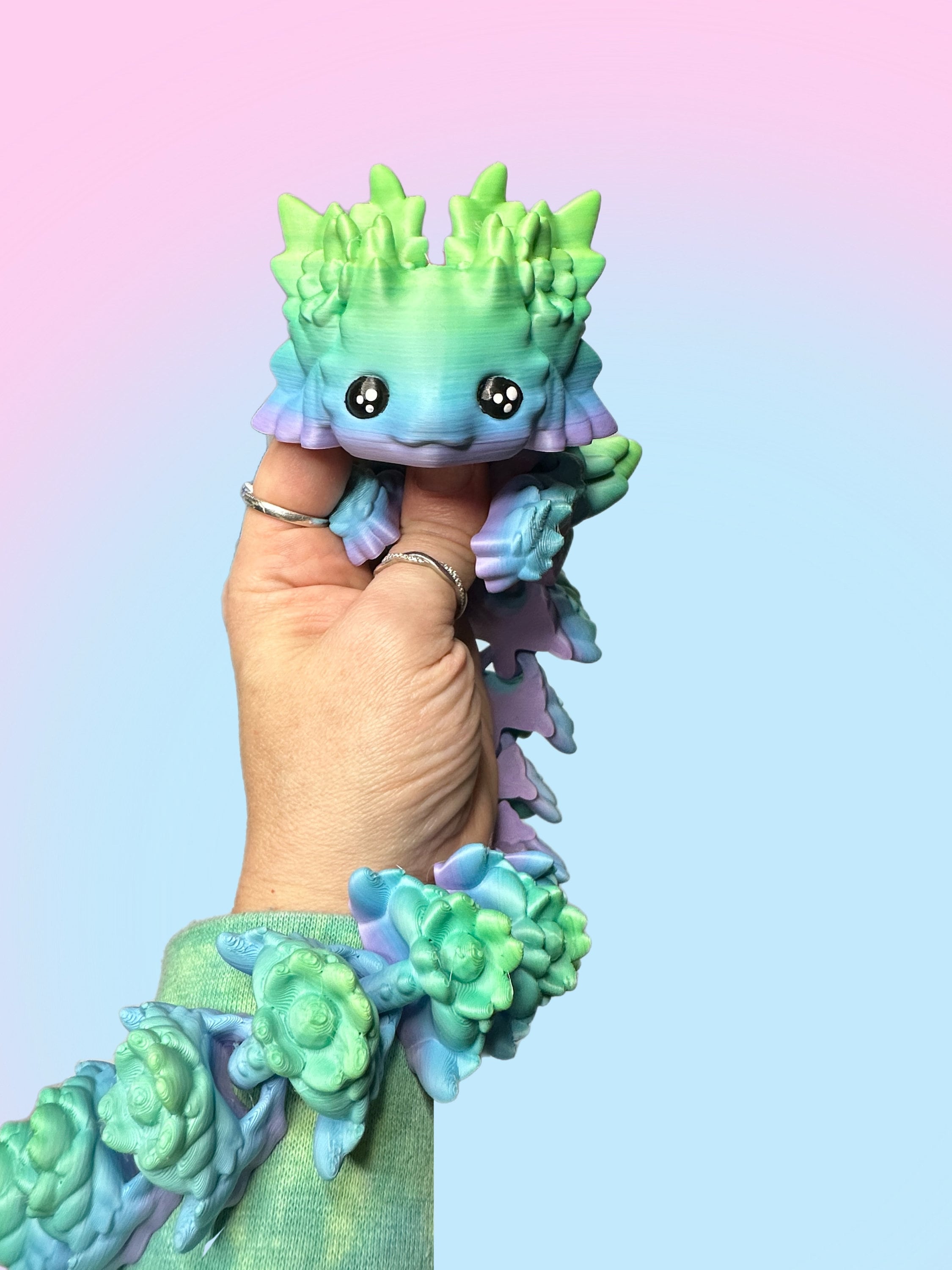 3D Printed Axolotl Dragon Figurine: Kosha - Layers in Green - Etsy