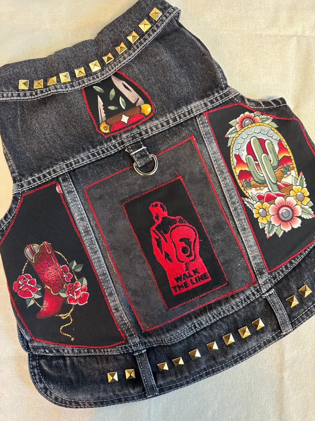 XXL Punk Rock Dog Battle Vest: Johnny Cash Patch, Gold Studs - Etsy
