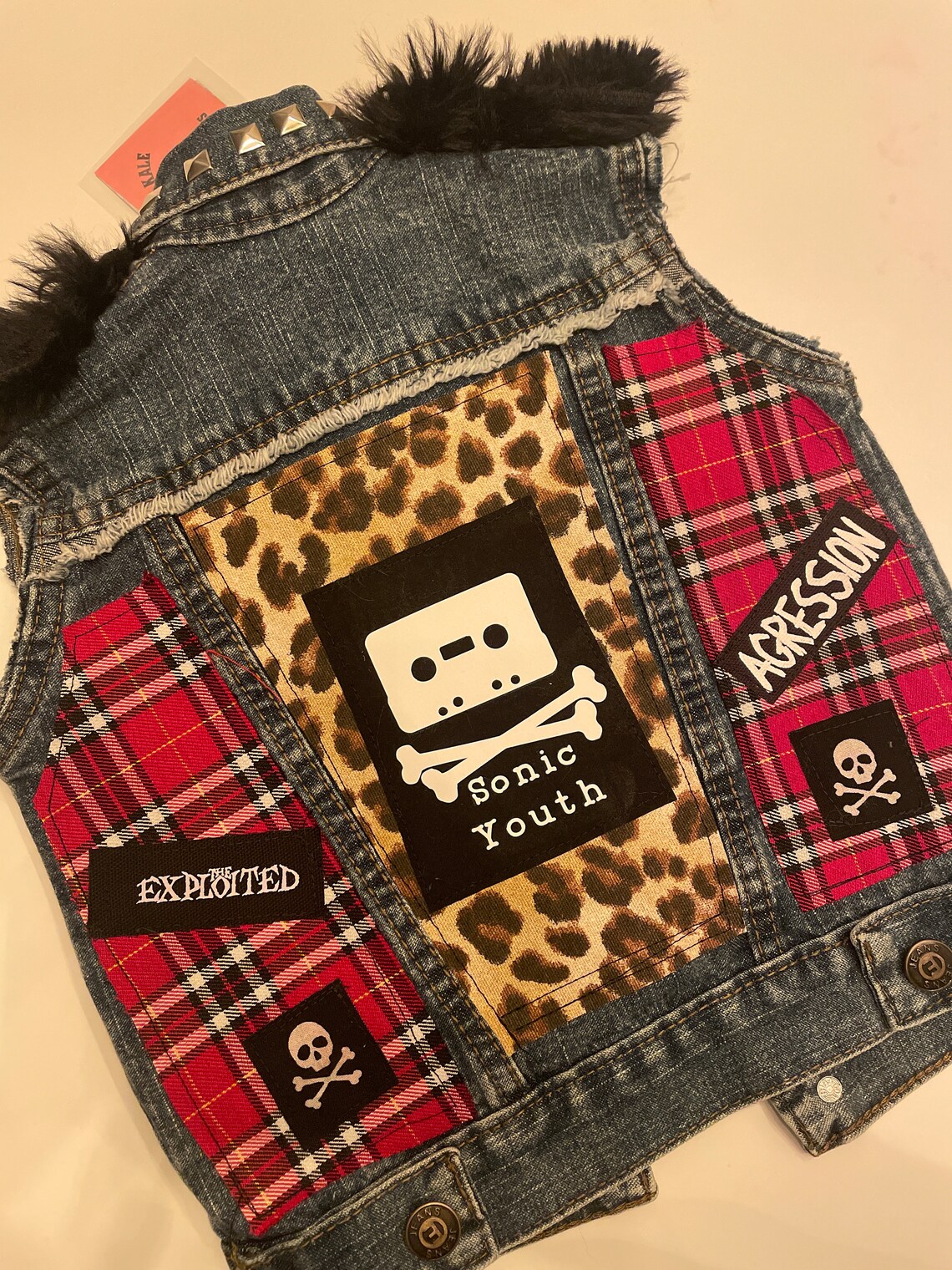 Handmade Childs Punk Denim Vest: Sonic Youth Patches, Fur Epaulettes - Etsy