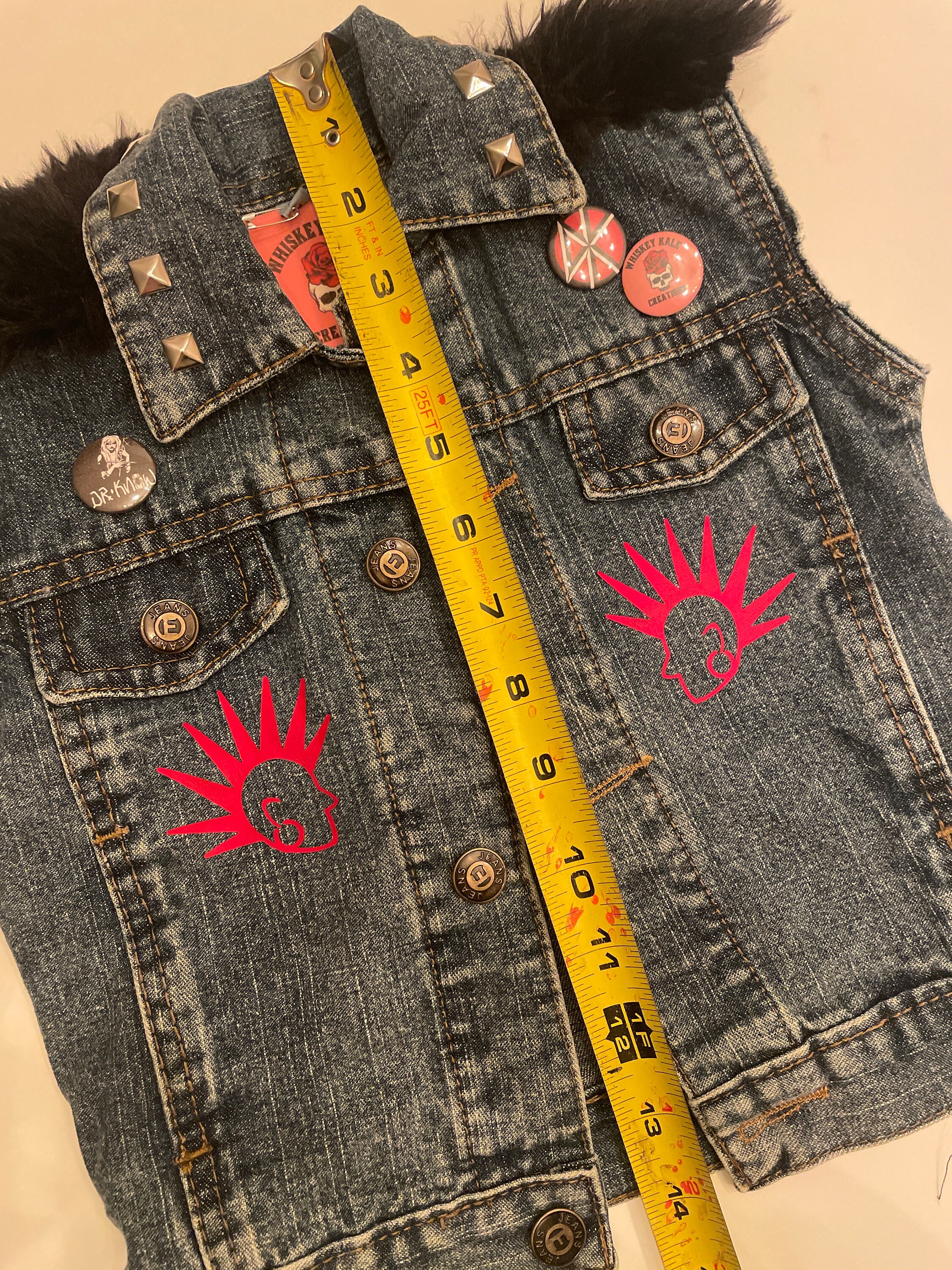 Handmade Childs Punk Denim Vest: Sonic Youth Patches, Fur Epaulettes - Etsy