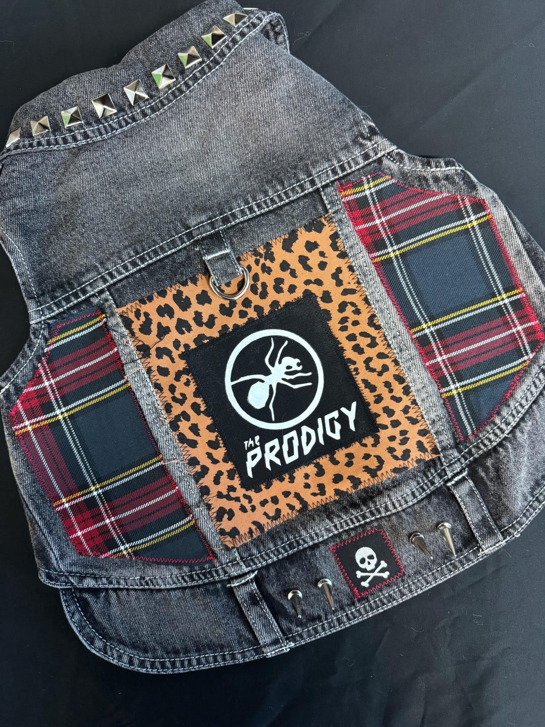 XXL Punk Rock Dog Jacket/battle Vest Feat. the Prodigy Back Patch With Leopard Print and Plaid ...