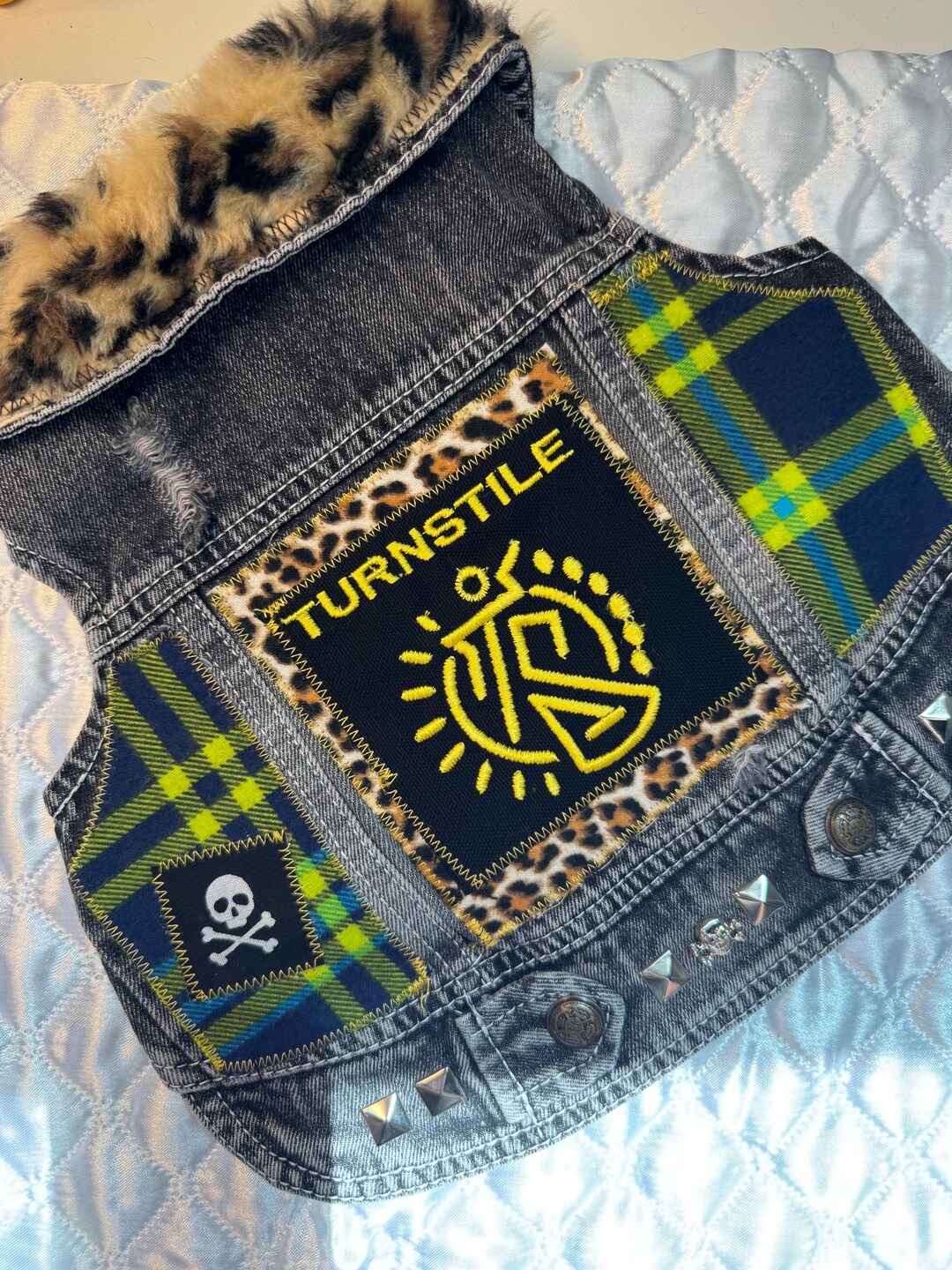 Punk Rock Dog Battle Vest: Turnstile Patch, Plaid & Fur Collar - Etsy