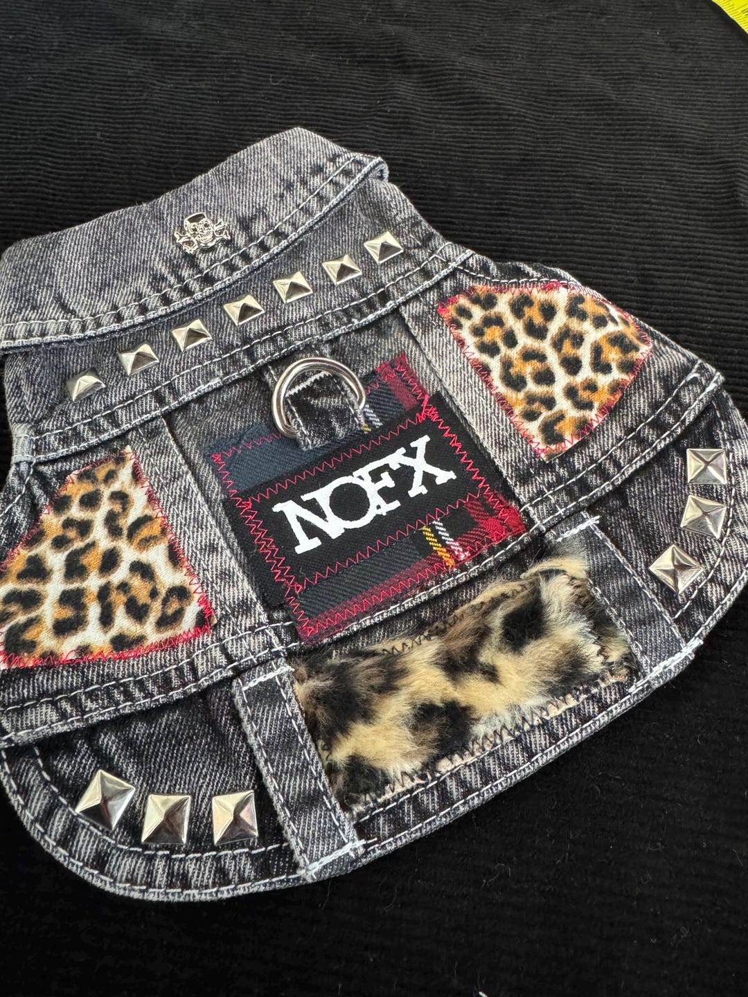 Extra Small Puppy Battle Vest: NOFX Patch, Soft Leopard Fur, Studded ...