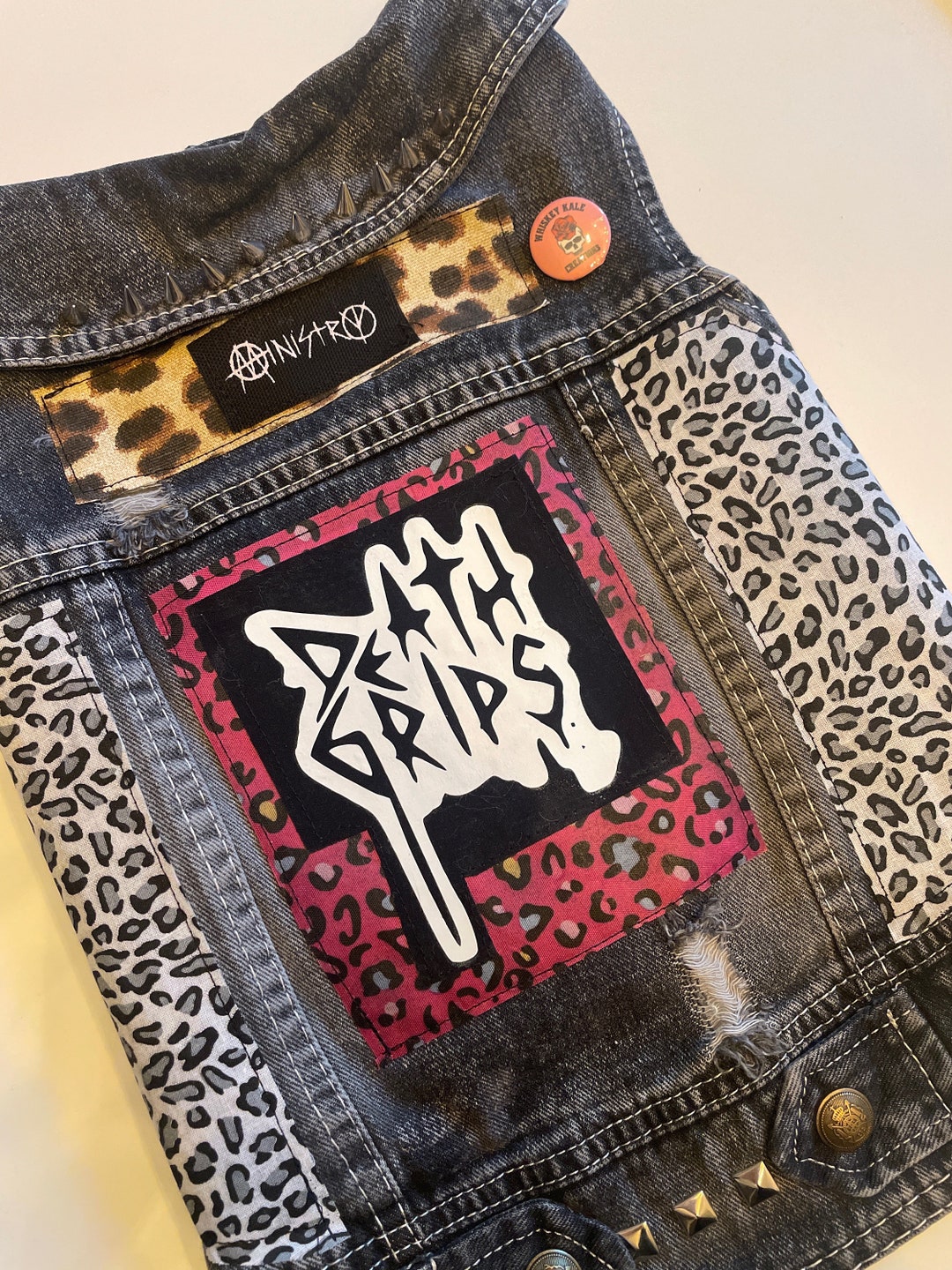 XXL Punk Rock Dog Battle Vest: Handmade Patches, Leopard Print, Pyramid ...