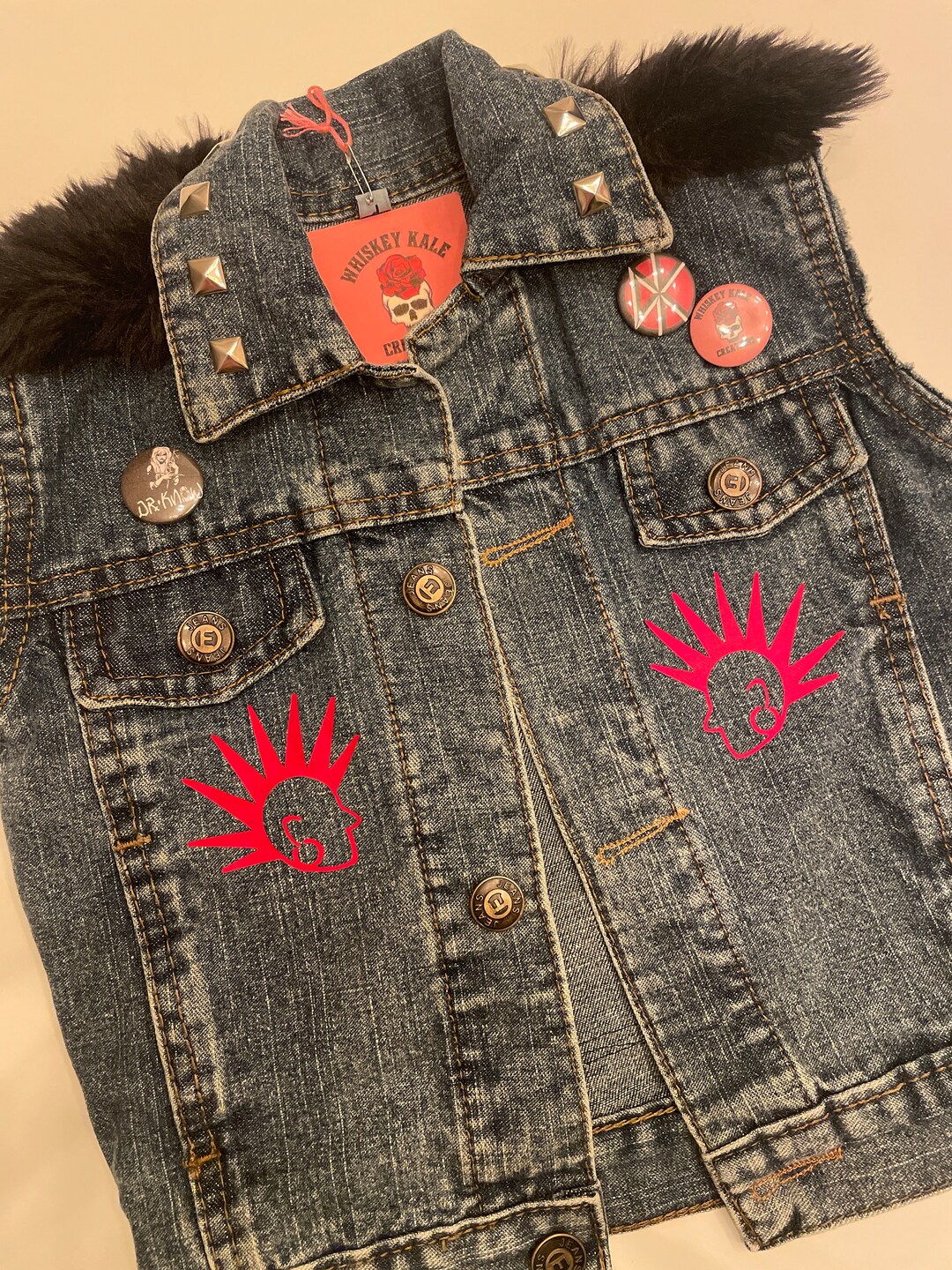 Handmade Childs Punk Denim Vest: Sonic Youth Patches, Fur Epaulettes - Etsy