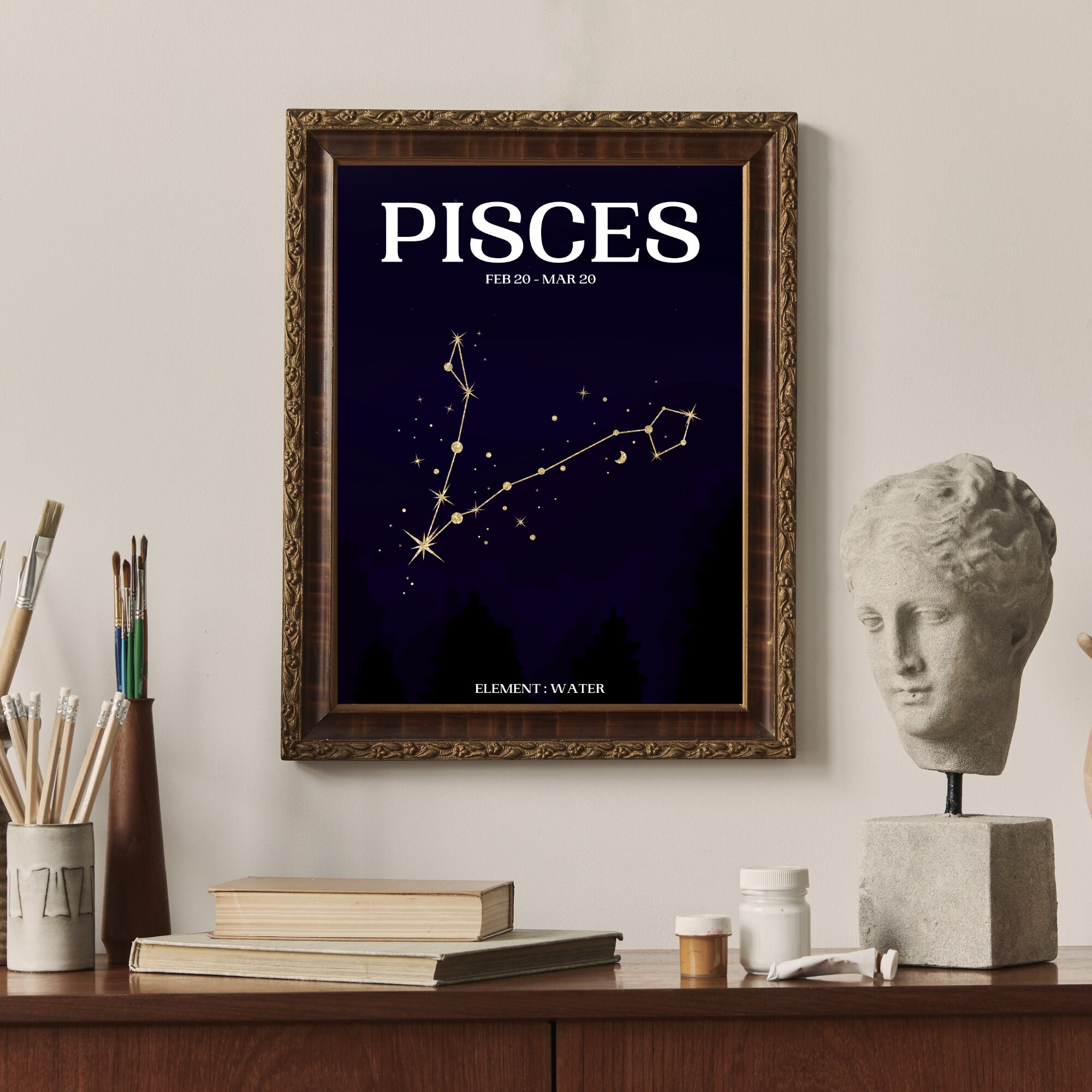 Pisces Zodiac Poster Digital Download Pisces Print Etsy