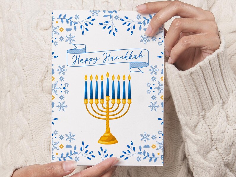 Hanukkah Cards PRINTABLE - DIGITAL DOWNLOAD Jewish Holiday Menorah ...