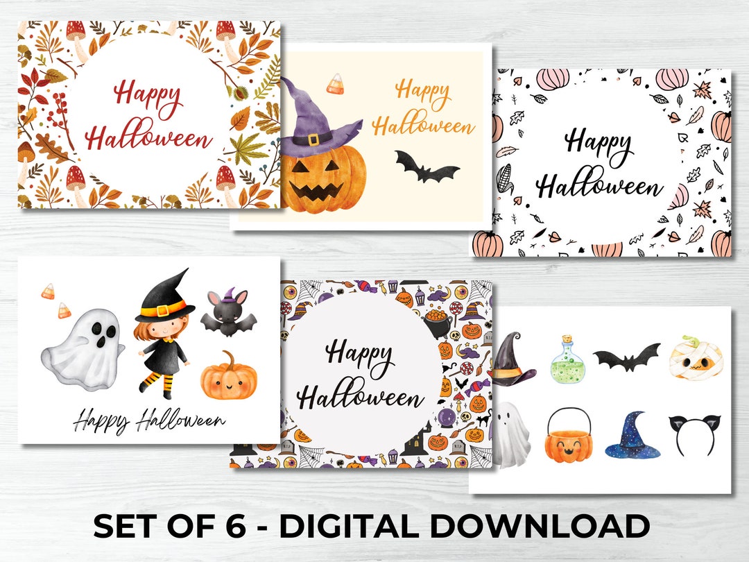 Halloween Cards Set for Kids PRINTABLE DIGITAL, Pumpkin Happy Halloween ...