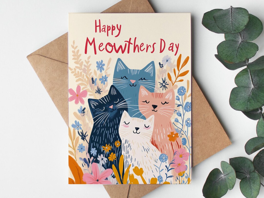 Cat Mothers Day Cards PRINTABLE DOWNLOADABLE - Etsy