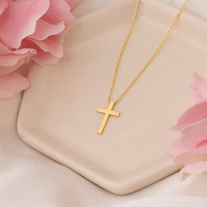 14K Solid Gold Tiny Cross Necklace - 14K Gold Simple Cross Necklace ...