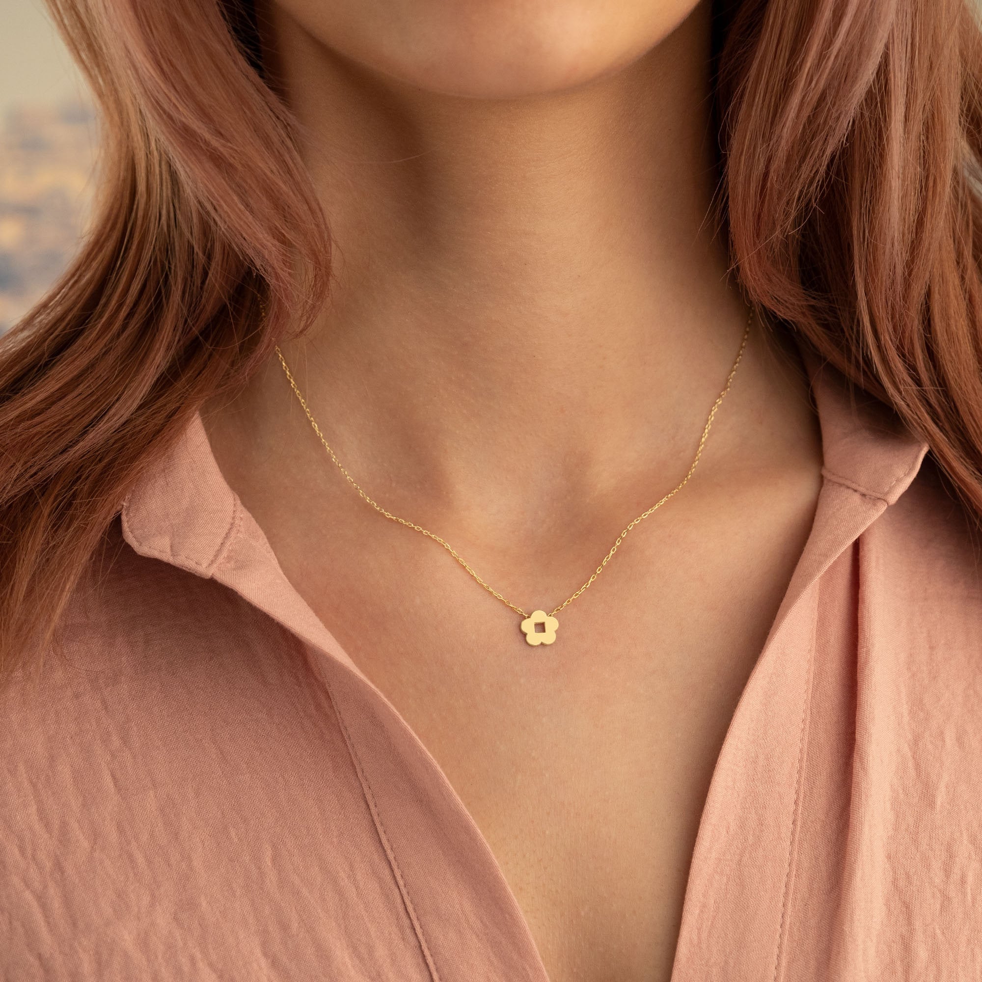 14K Solid Gold Minimalist Daisy Necklace Real Gold Dainty Daisy Pendant ...