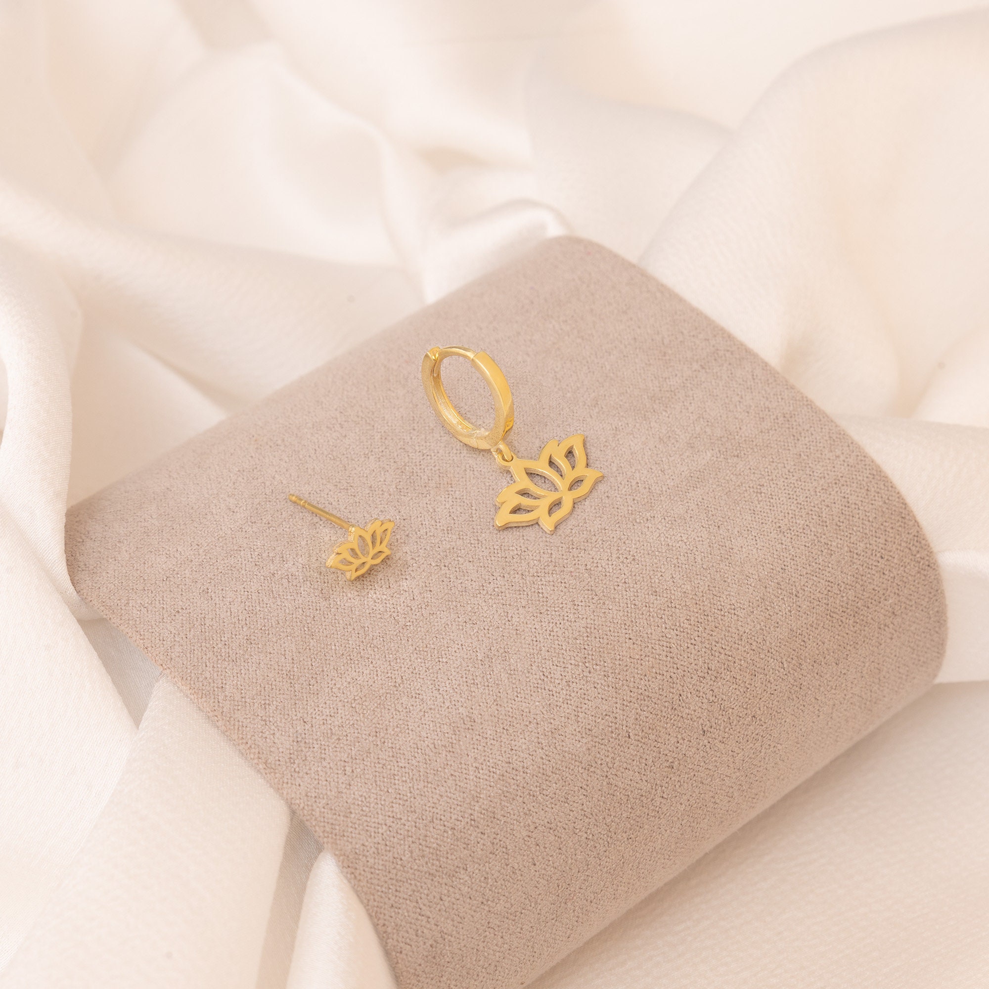 14K Lotus Flower Earrings 14K Solid Gold Earrings Lotus Stud Earring ...