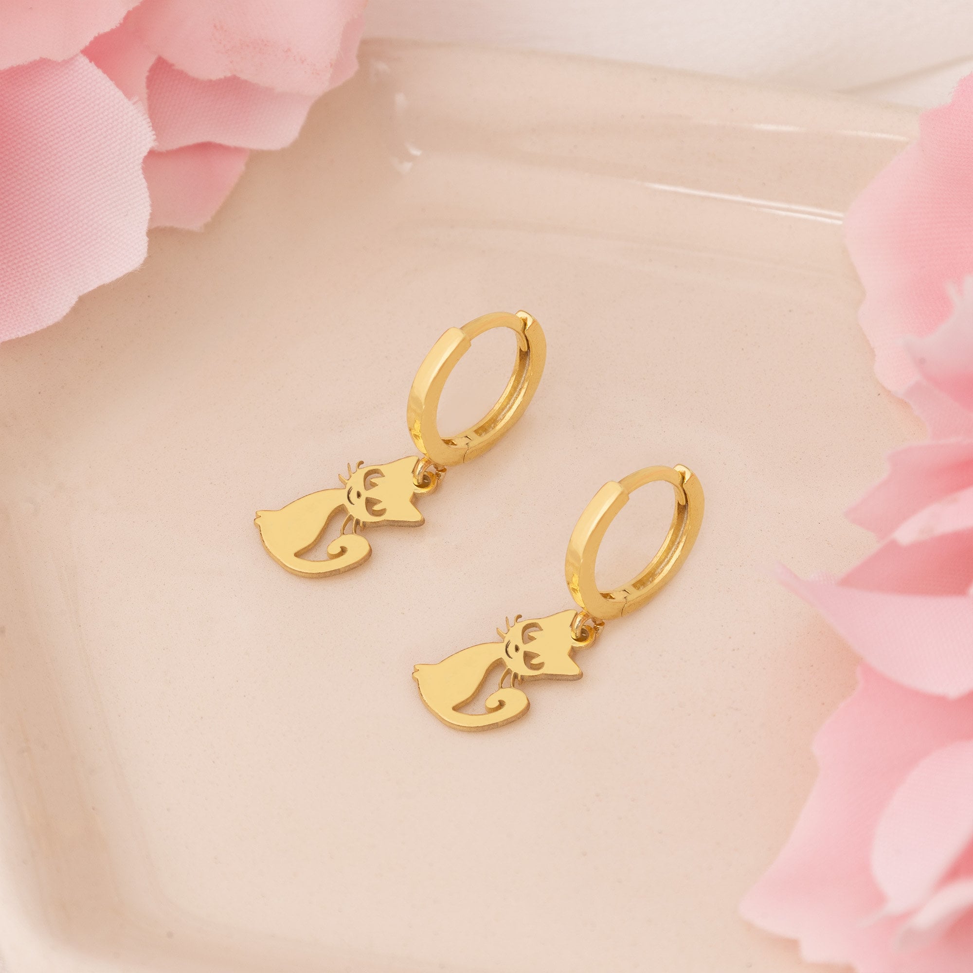 14K Solid Gold Cat Earrings - Cat Lover's Gifts - Best Friend Gifts ...