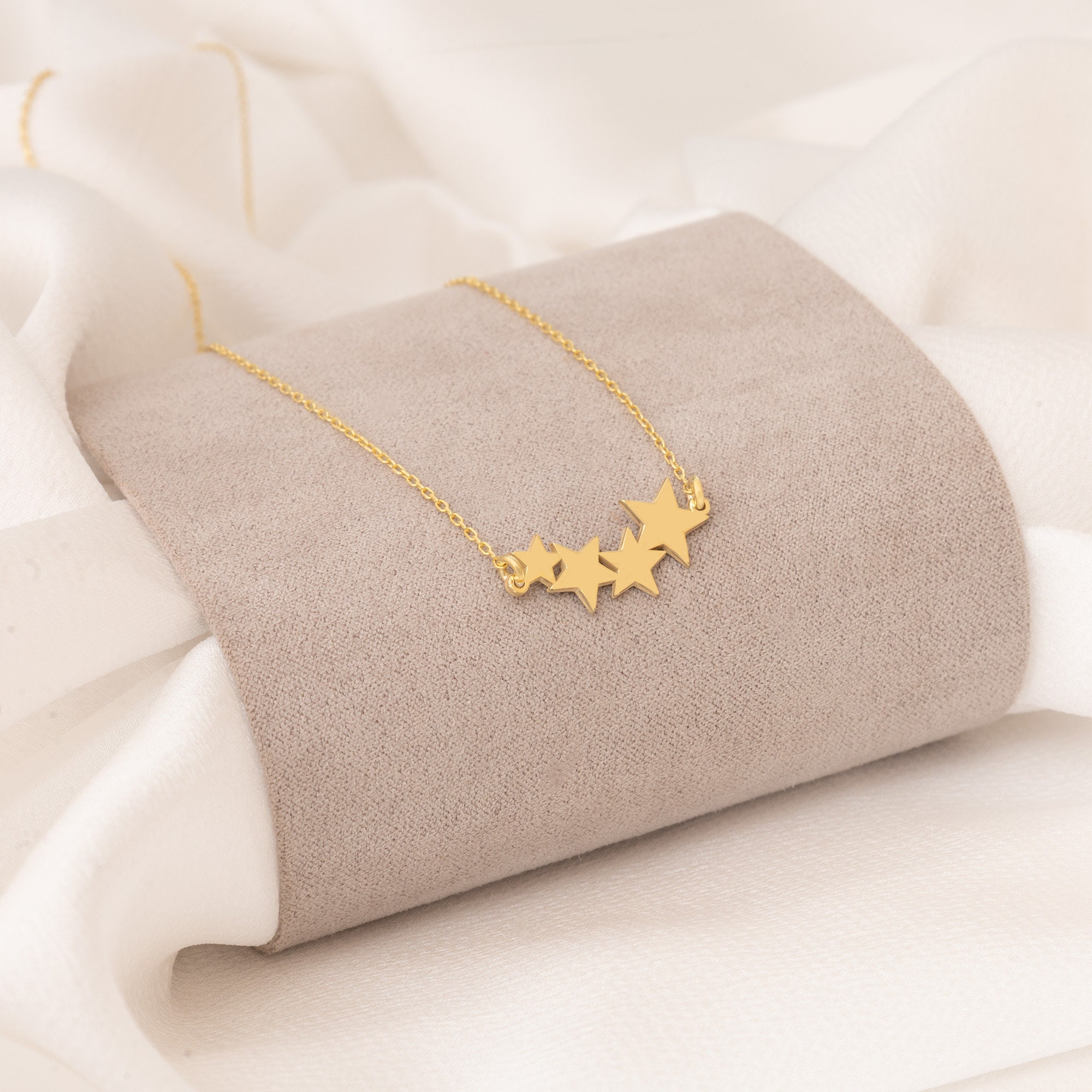 14K Solid Gold Comet Necklace - Four Star Real Gold Lucky Charm - Good ...