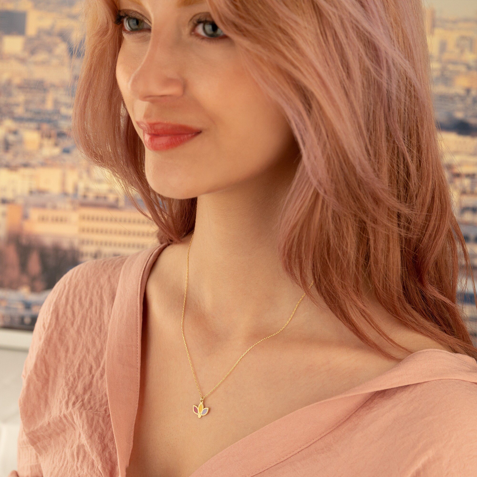 14K Gold 3 Leaf Lotus Necklace Real Gold Lotus Flower - Etsy