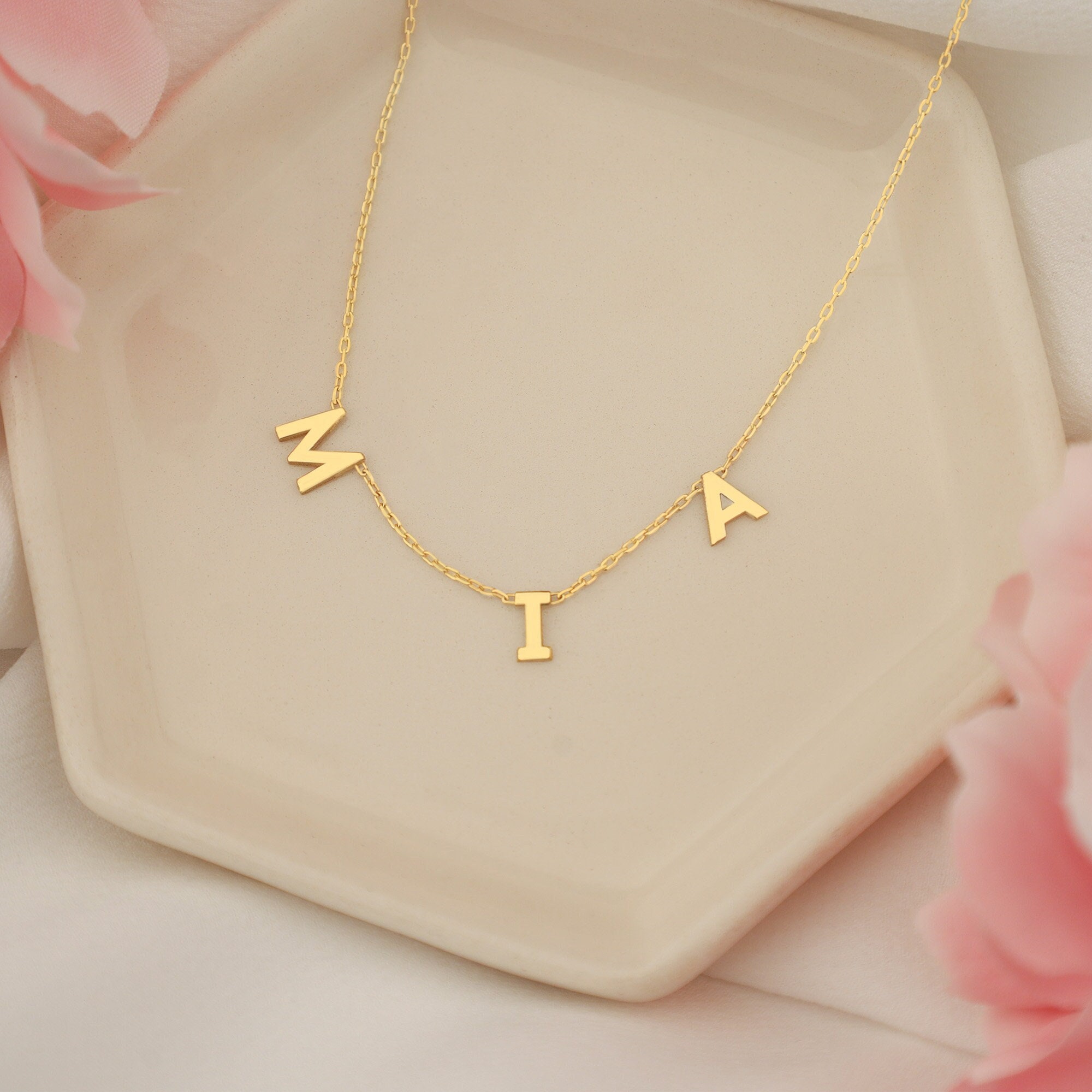14K Solid Gold Minimalist Custom Initials Necklaces - Gold Custom ...
