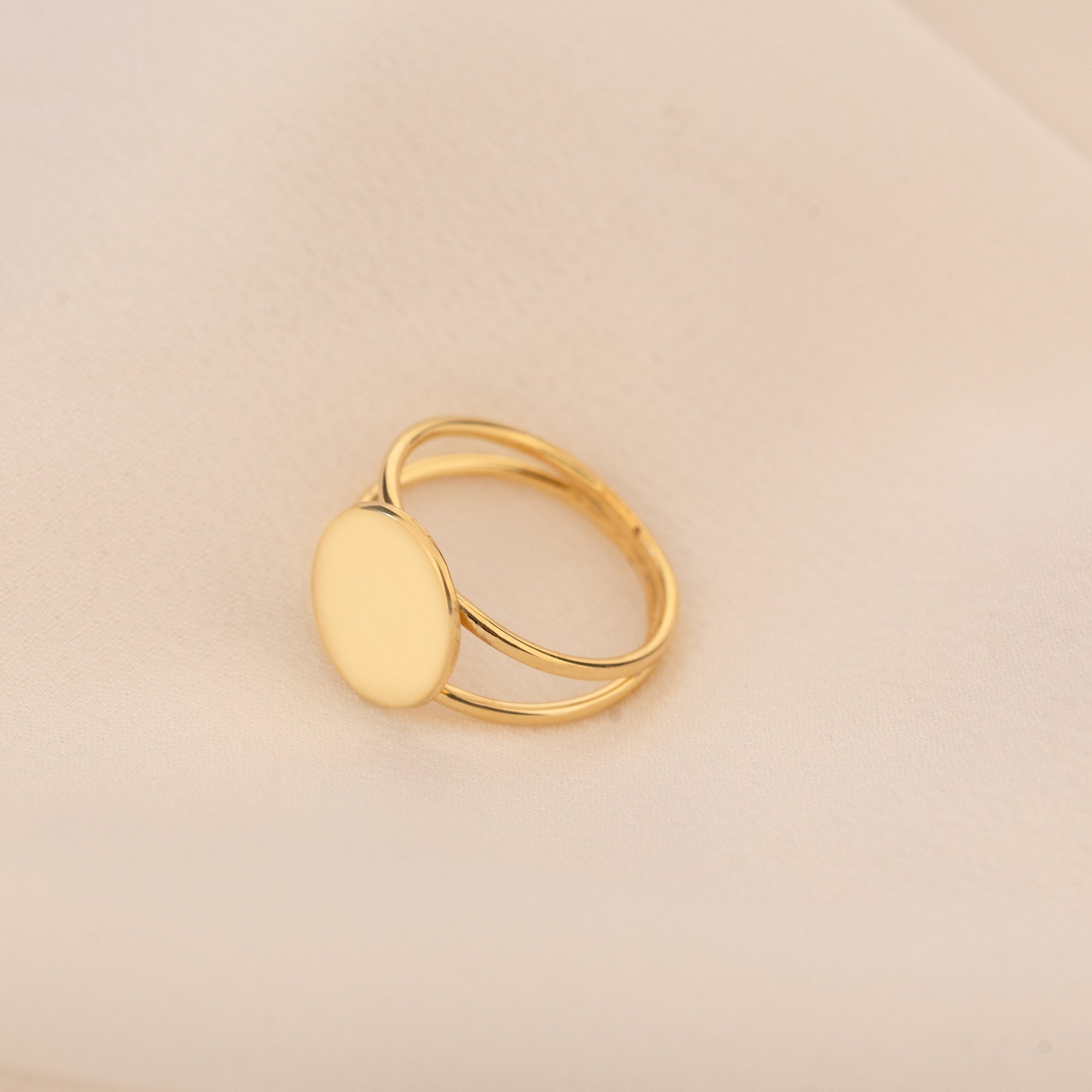 14K Solid Gold Double Band Circle Ring Gold Geometric Ring 14K Gold ...