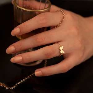 14K Solid Gold Butterfly Ring - Dainty Gold Butterfly Ring - 14K Gold ...