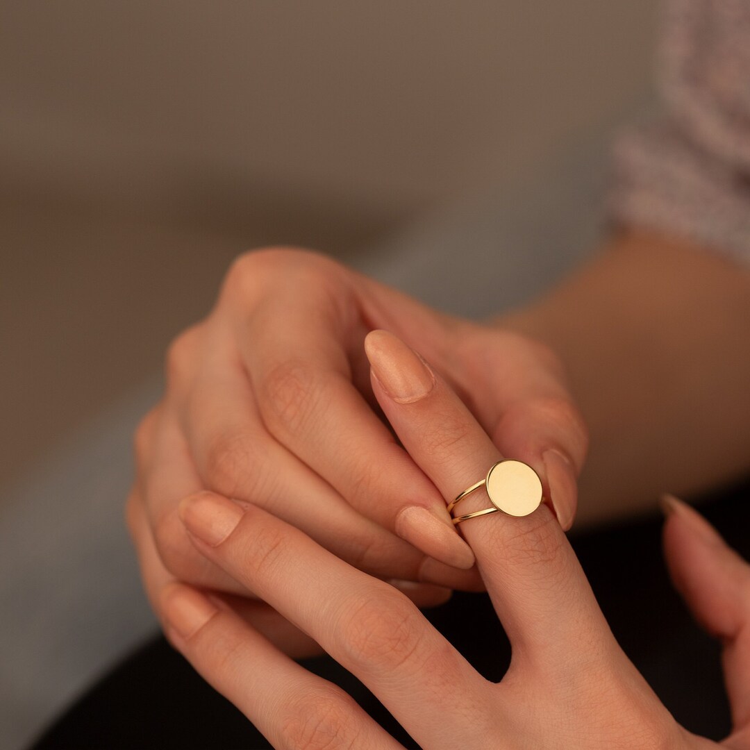 14K Solid Gold Double Band Circle Ring - Gold Geometric Ring - 14K Gold ...
