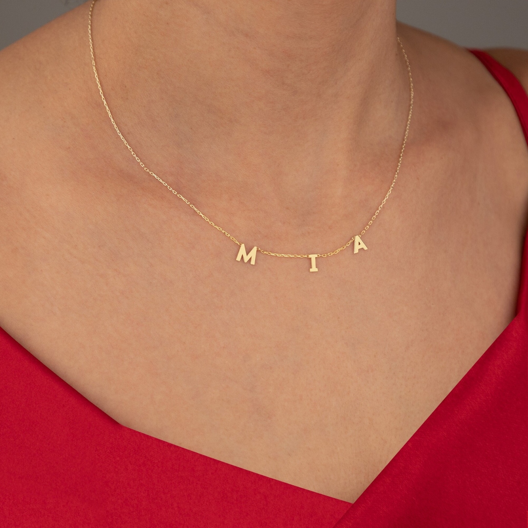 14K Solid Gold Minimalist Custom Initials Necklaces - Gold Custom ...