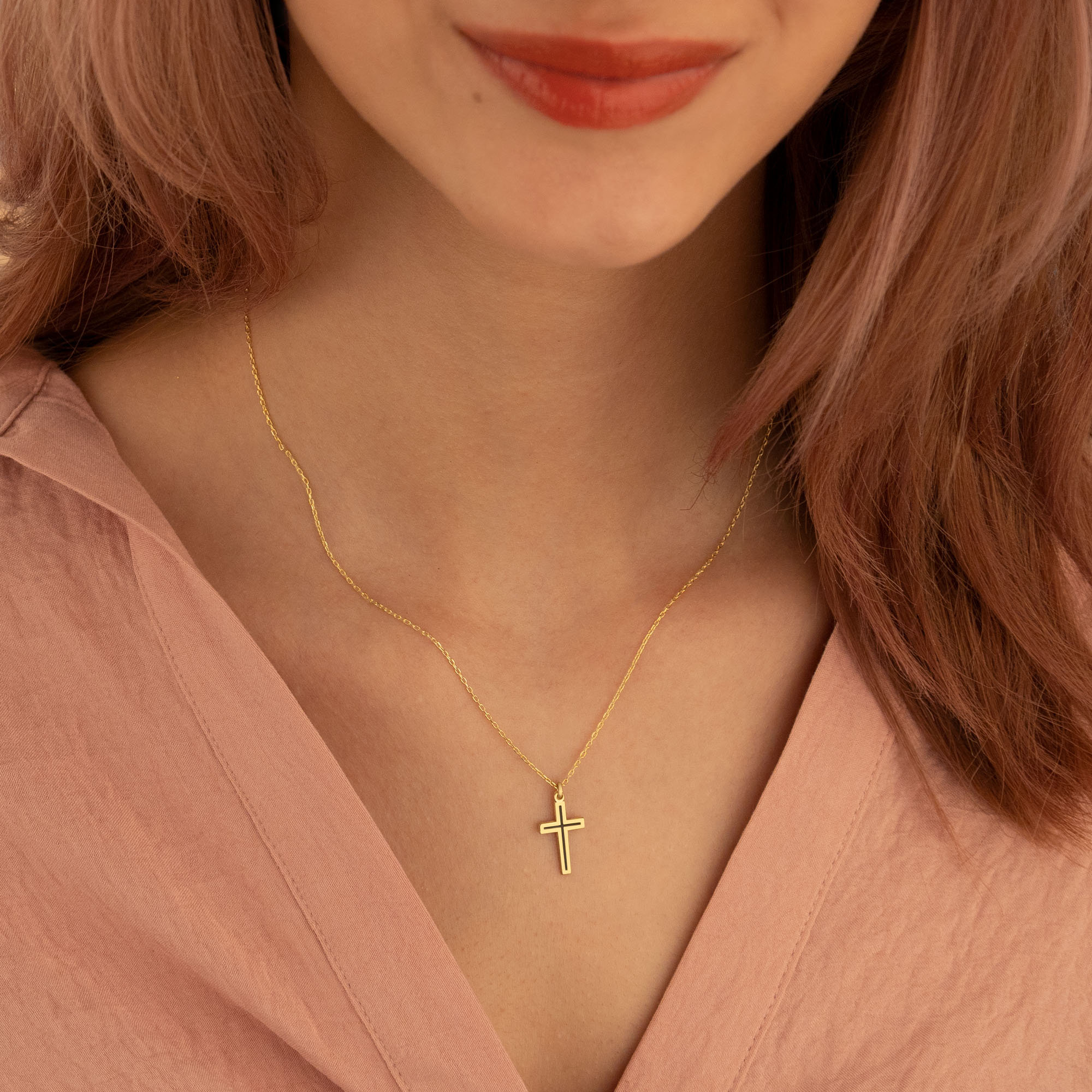 14K Solid Gold Cross Necklace 14K Gold Enamel Cross Necklace Dainty ...