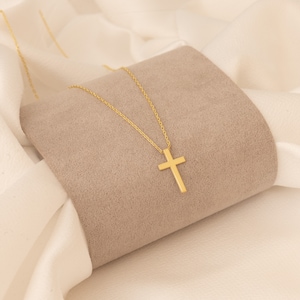 14K Solid Gold Tiny Cross Necklace - 14K Gold Simple Cross Necklace ...