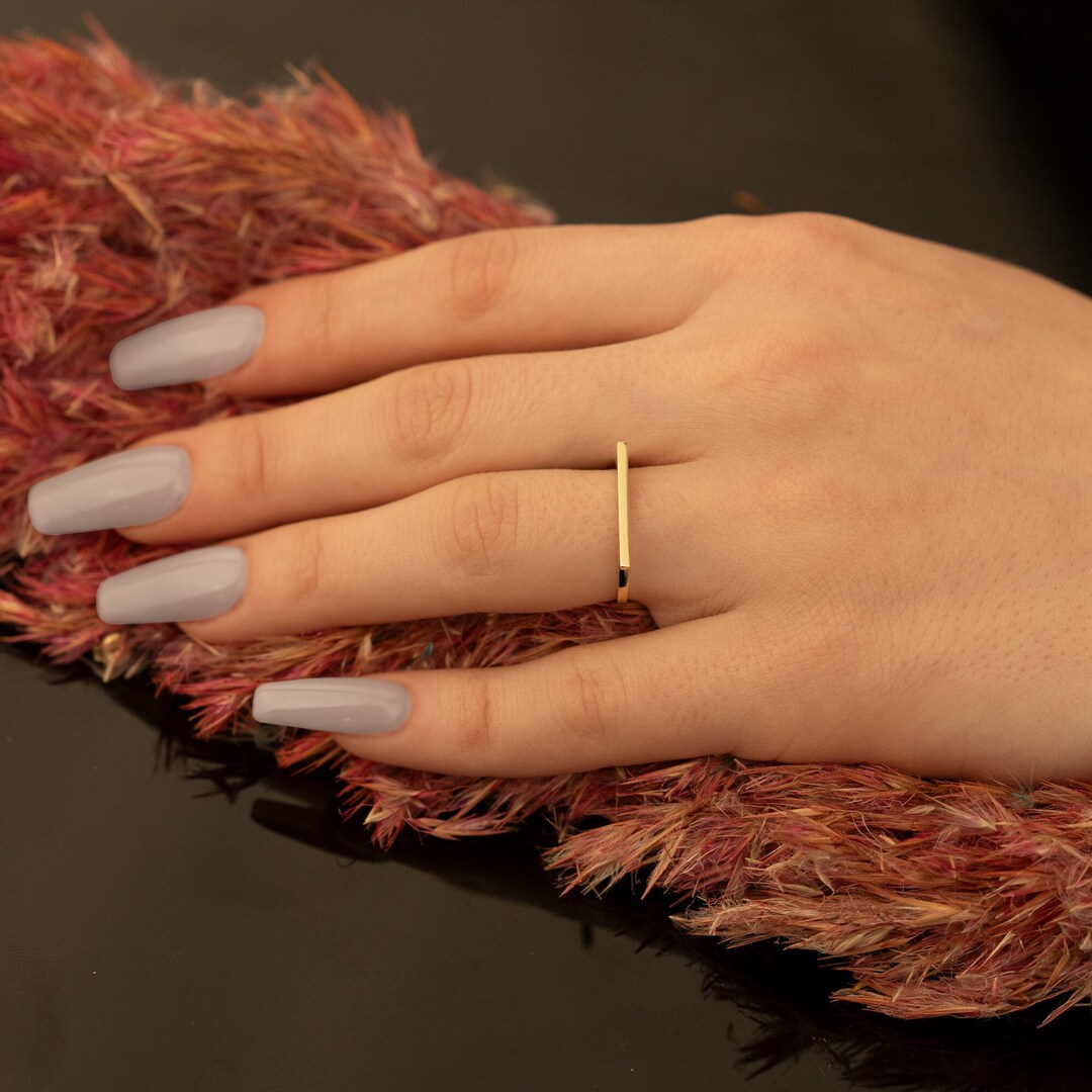 14K Solid Gold Very Slim Bar Rings Gold Rectangle Tiny Ring 14K Gold ...