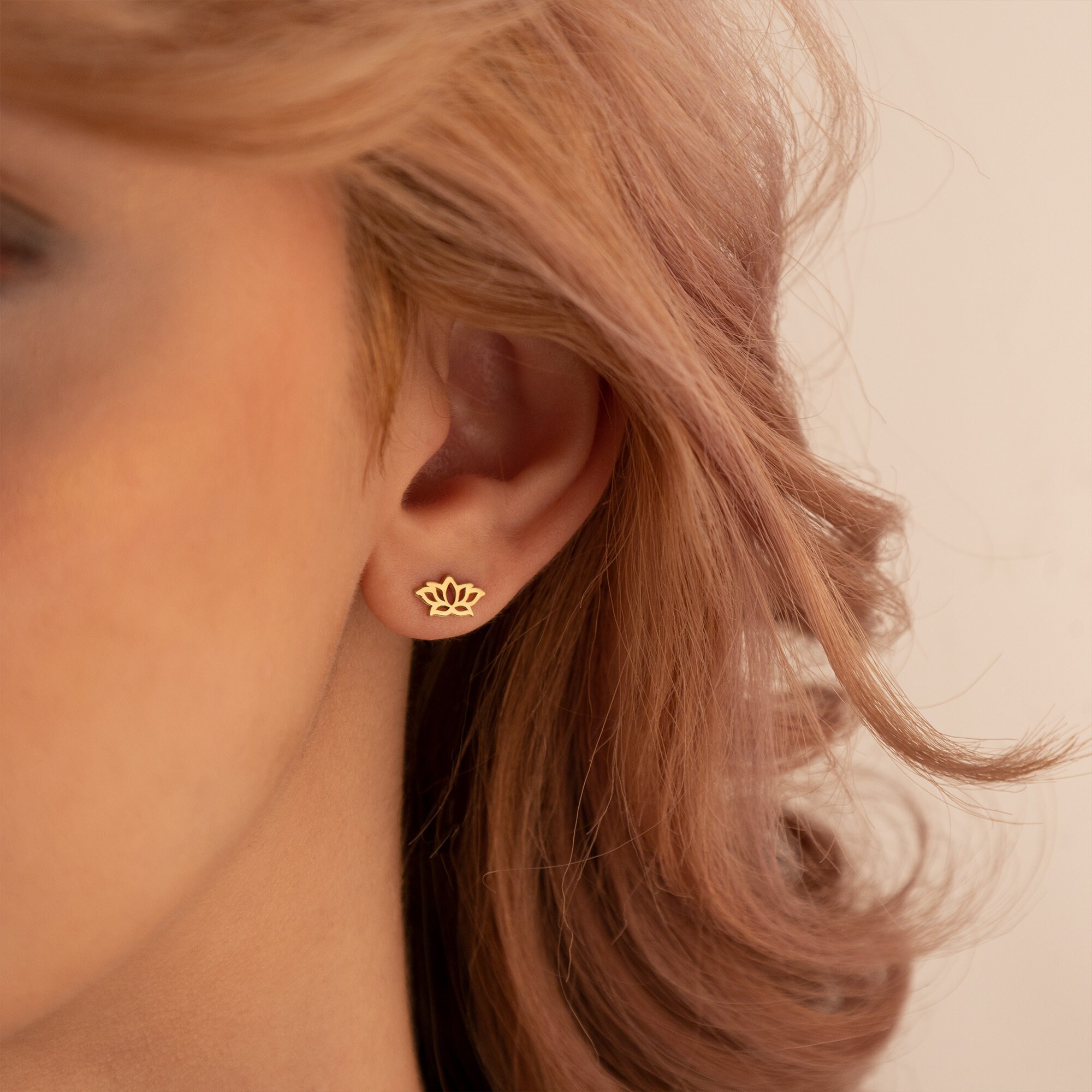14K Lotus Flower Earrings 14K Solid Gold Earrings Lotus Stud Earring ...