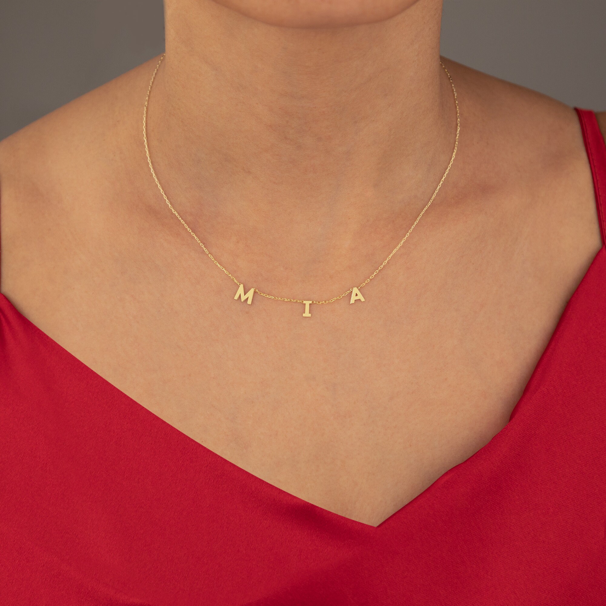 14K Solid Gold Minimalist Custom Initials Necklaces - Gold Custom ...