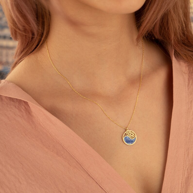 14K Solid Gold Wave Necklace Real Gold Blue Wave Surfing Necklace 14K ...