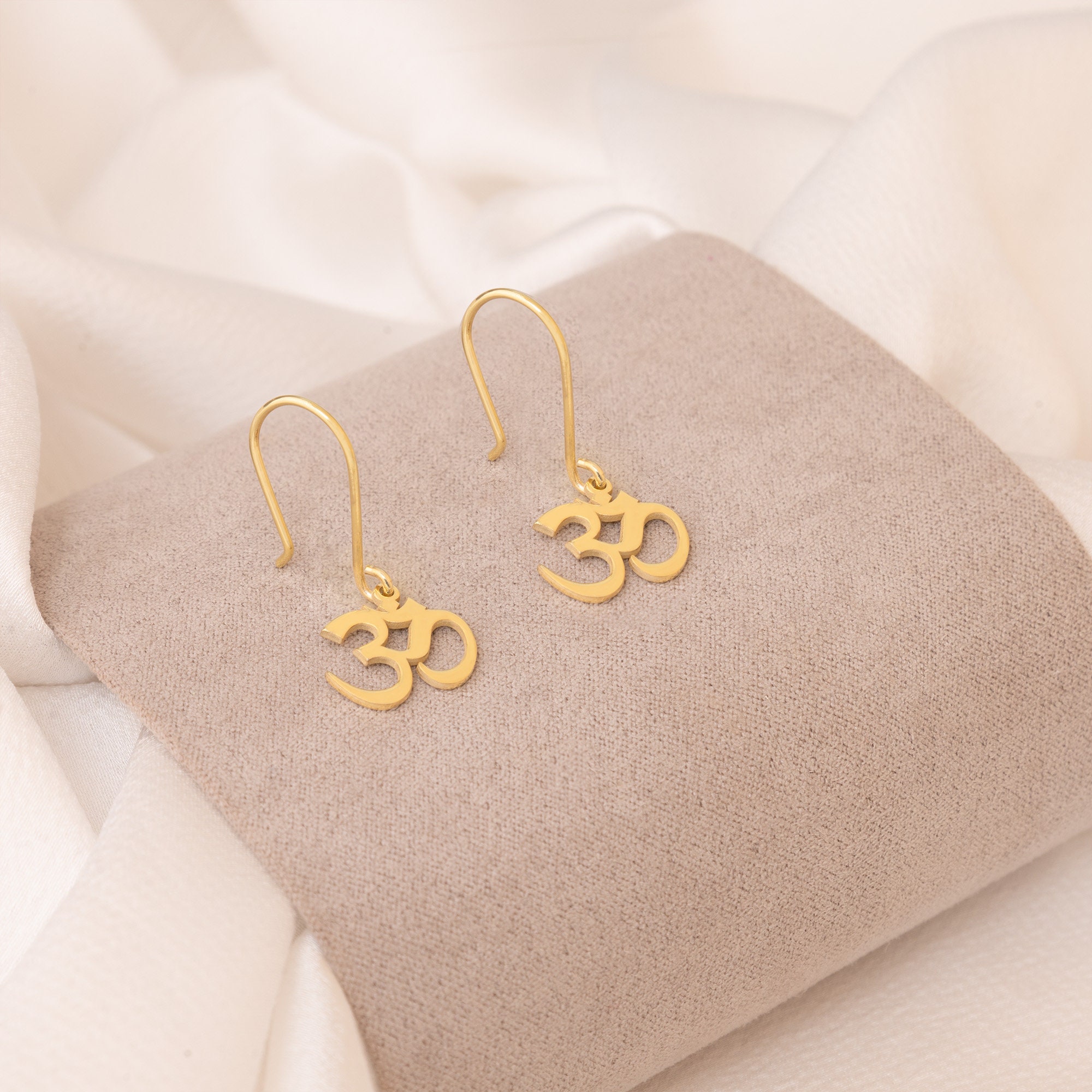14K Dangle Om Earring - Stud Aum Earring - Om Sanskrit Symbol - Yoga ...