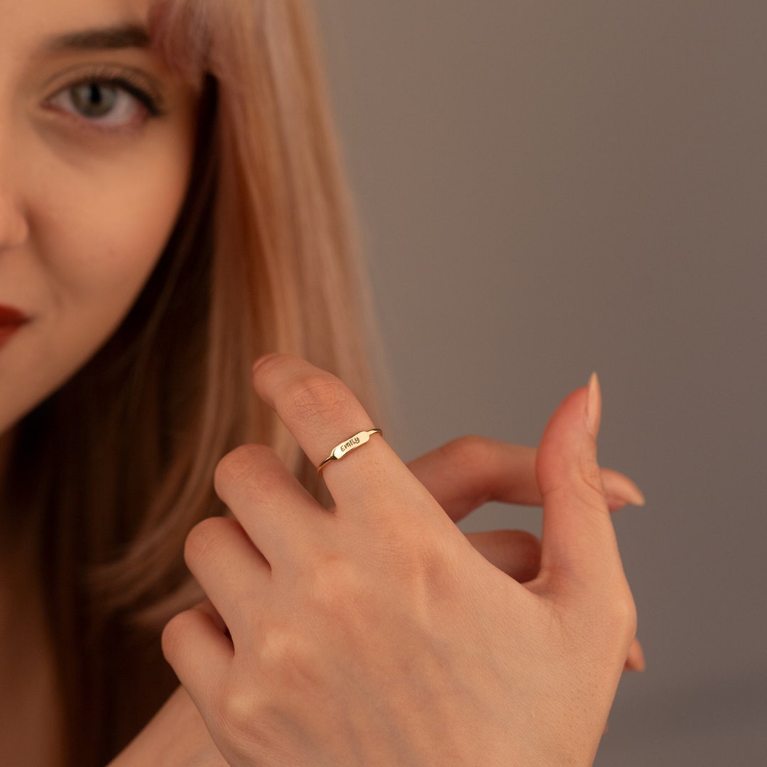 14K Solid Gold Personalized Name Ring - Gold Initial Ring - 14K Gold ...