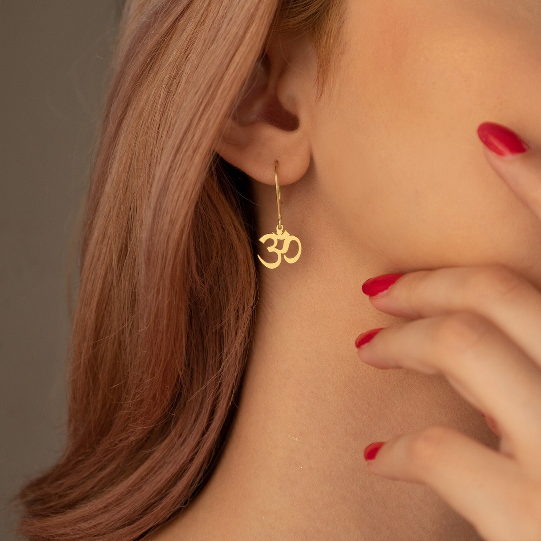 14K Dangle Om Earring - Stud Aum Earring - Om Sanskrit Symbol - Yoga ...
