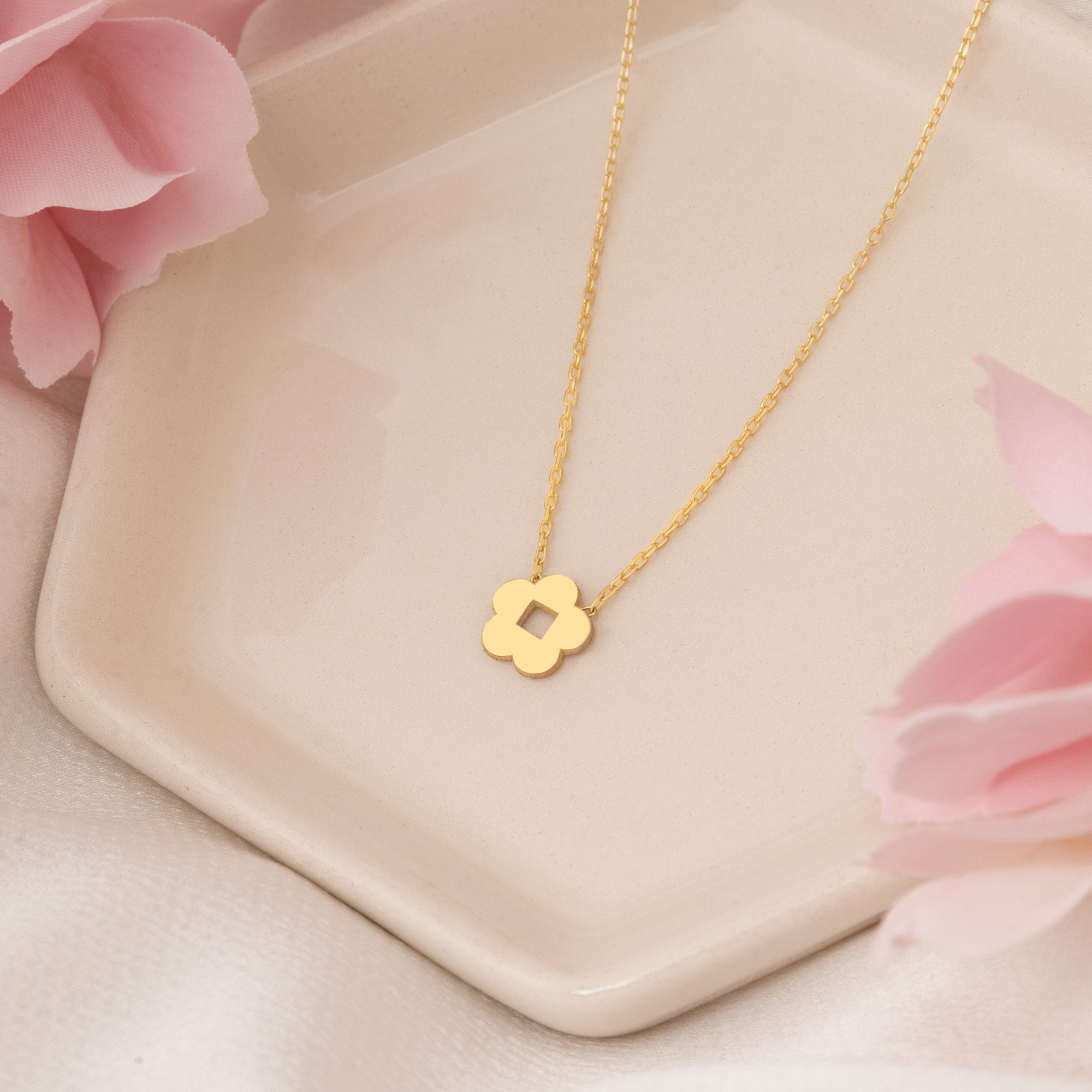 14K Solid Gold Minimalist Daisy Necklace Real Gold Dainty Daisy Pendant ...