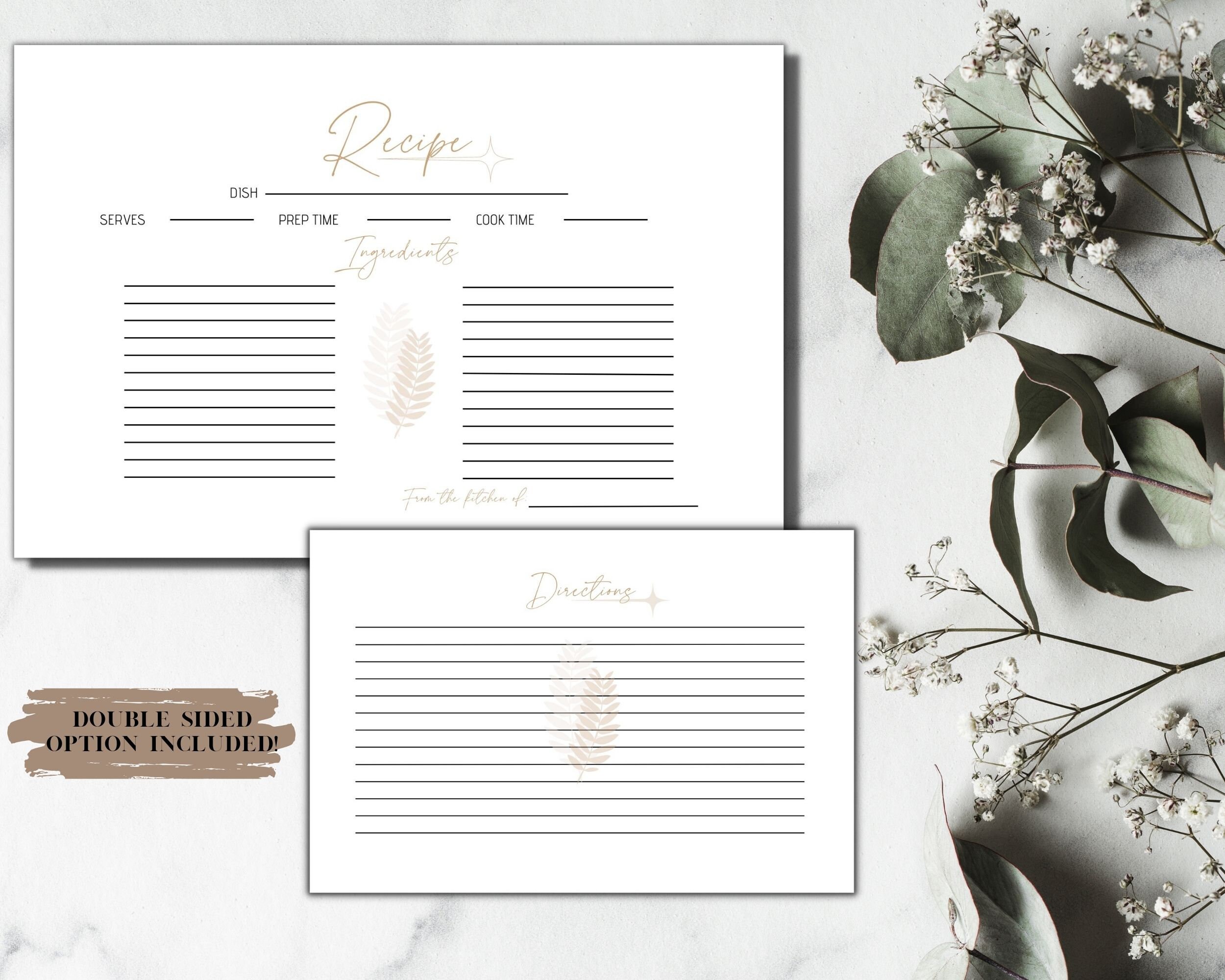 Instant Download Printable Recipe Cards 2pk Reversible & One-sided ...