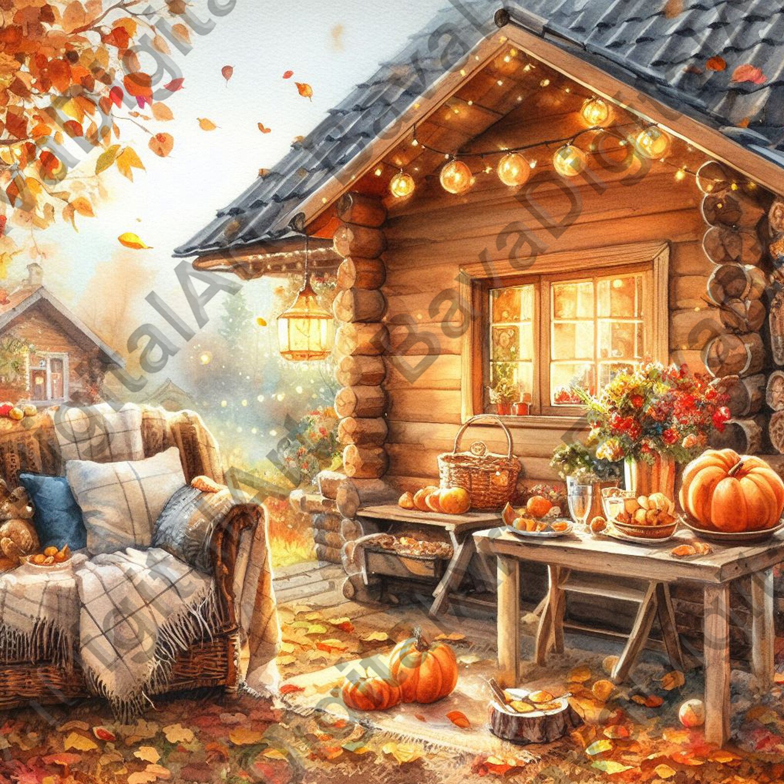 Autumn Comfort. Watercolor Clipart. Autumn Cozy Interiors. Harvest of ...