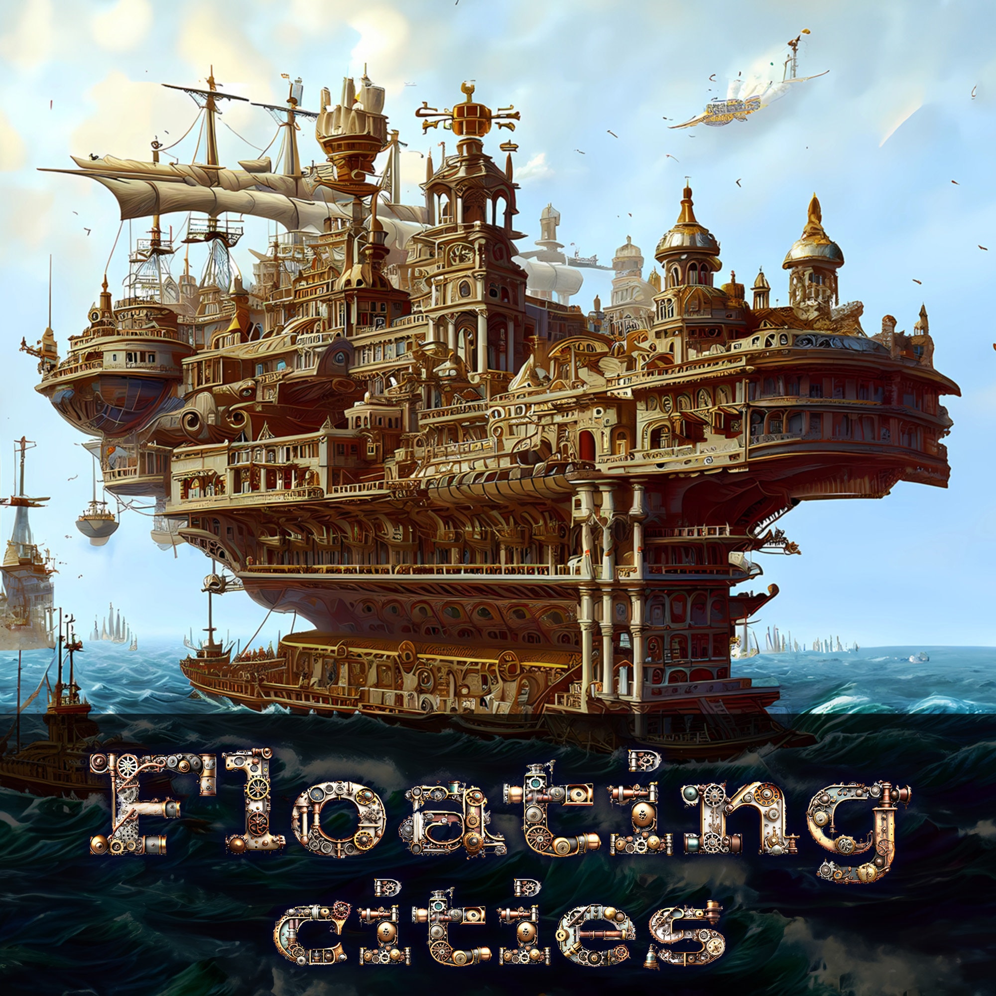 A Huge Floating Steampunk City. Fantastic Multi-story Ship. 1 JPG Image ...
