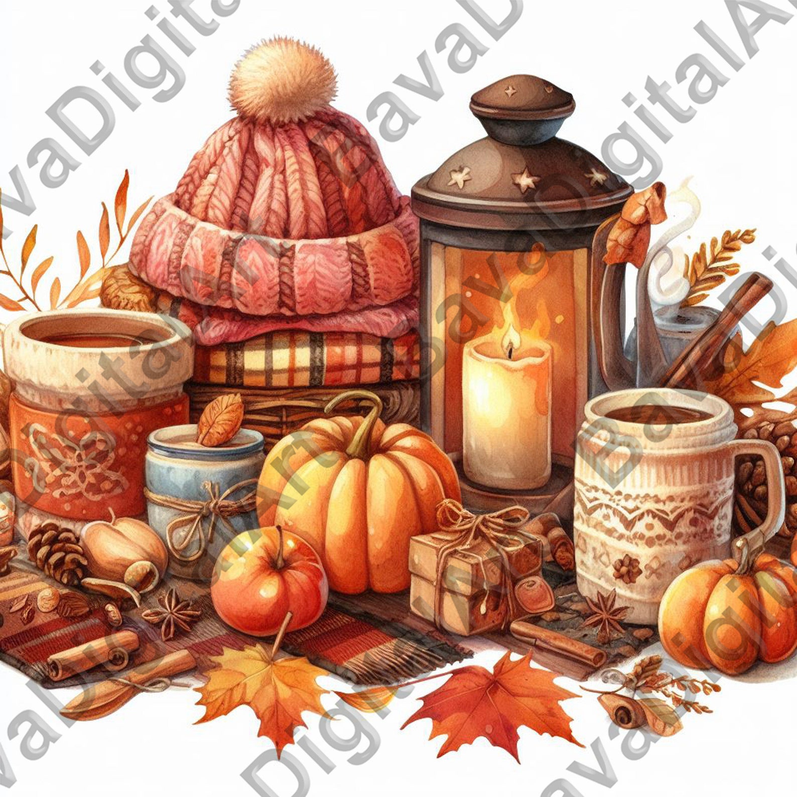 Autumn Comfort. Watercolor Clipart. Autumn Cozy Interiors. Harvest of ...